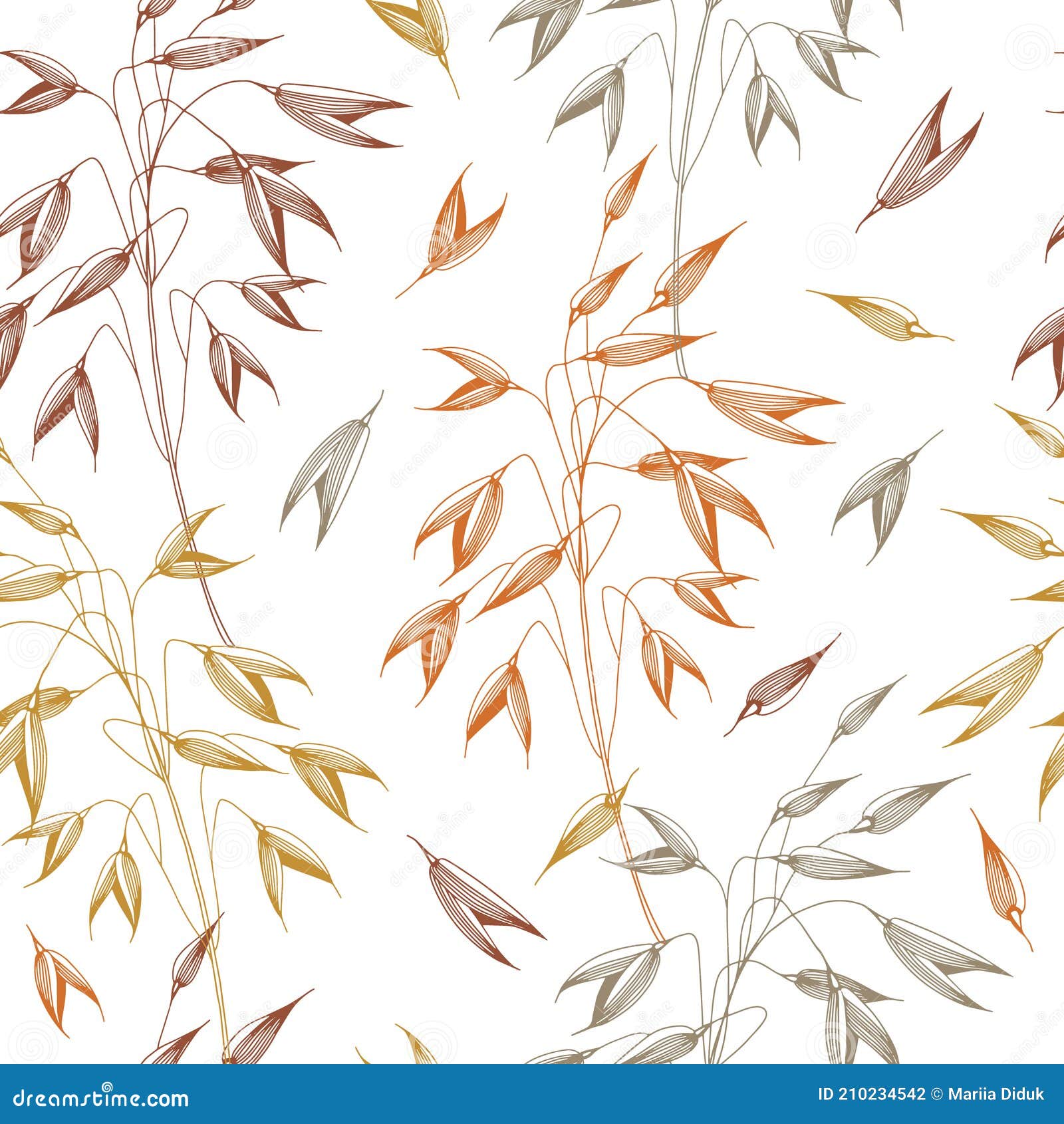 Vector Seamless Pattern with Spikelets of Oats, Grain. Hand Drawn ...