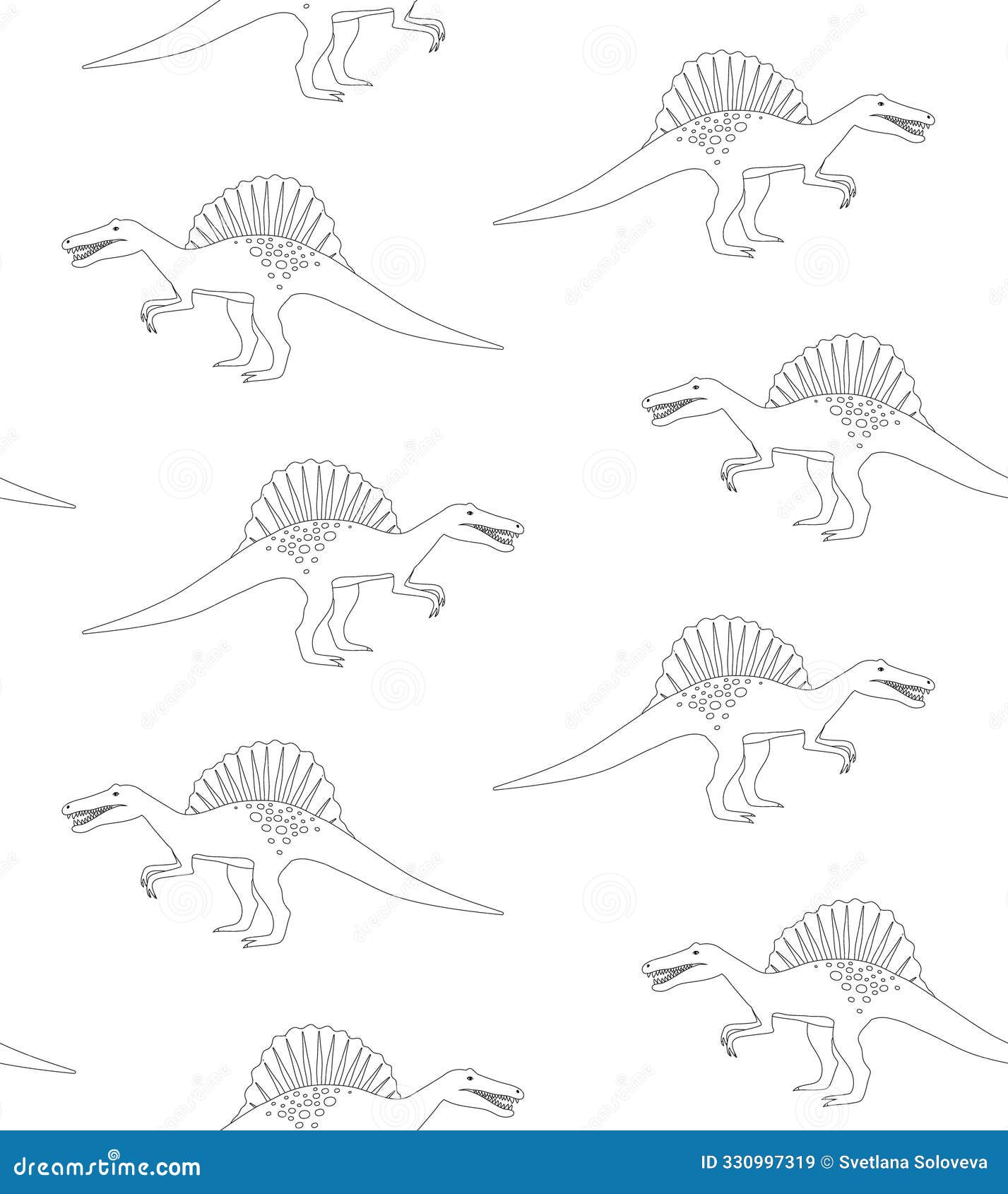 Vector Seamless Pattern of Spinosaurus Dinosaur Stock Illustration ...