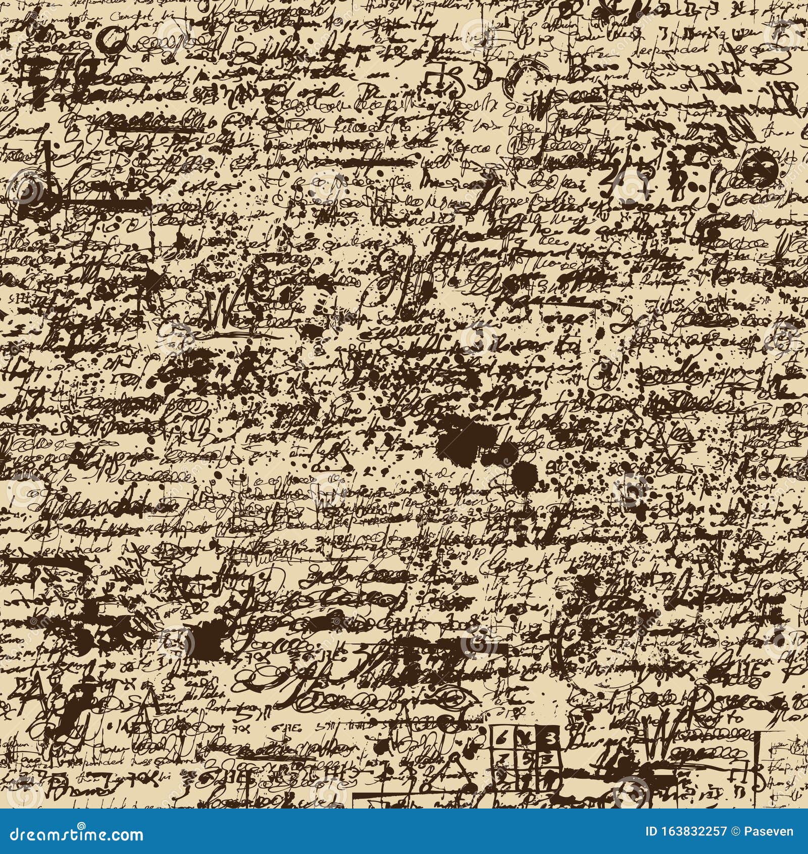 Vector Illegible Handwriting. Black And White Script Background. Sketch ...