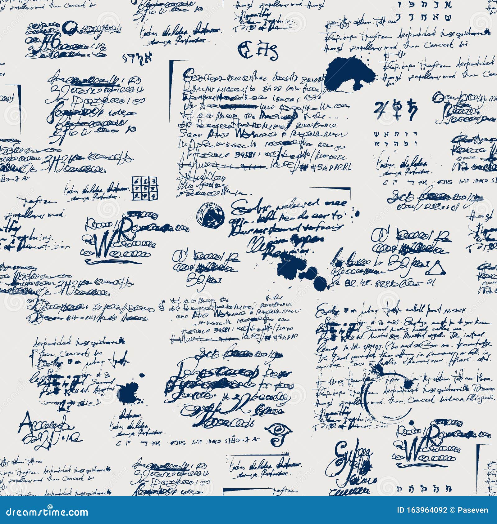 Seamless Pattern with Illegible Scribbles and Blots Stock Vector ...