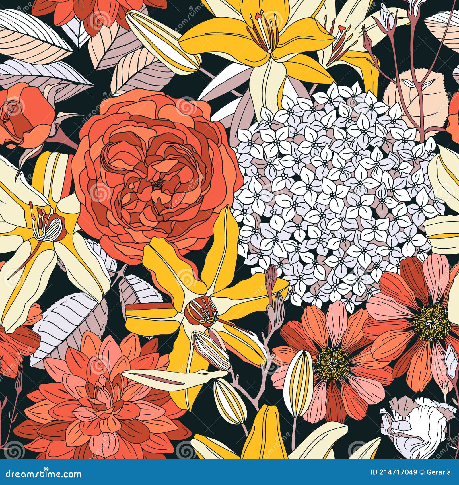 Vector Seamless Pattern with Spring Flowers on White Background ...