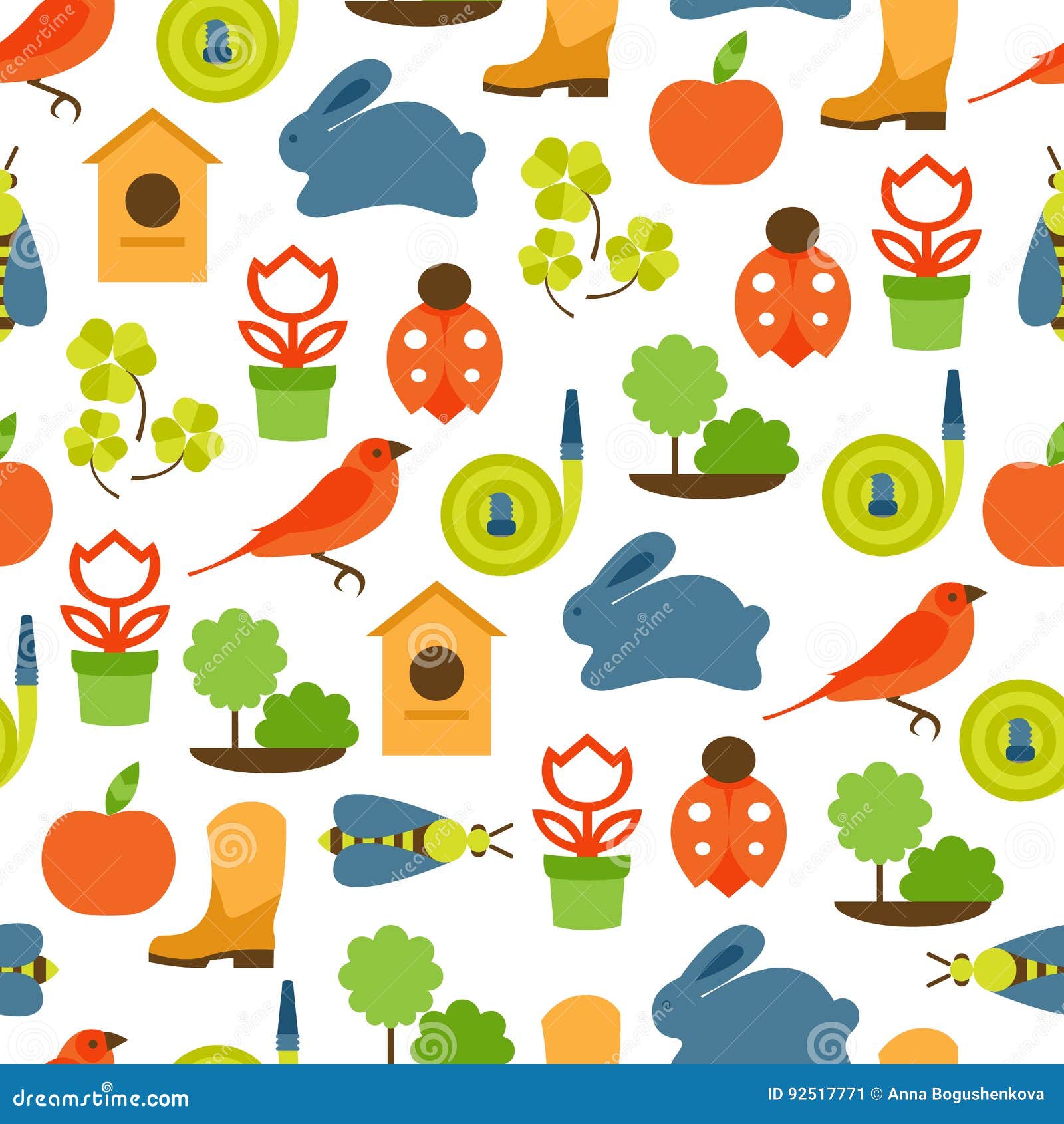 Vector Seamless Pattern of Spring Symbols and Garden Tools Stock Vector ...