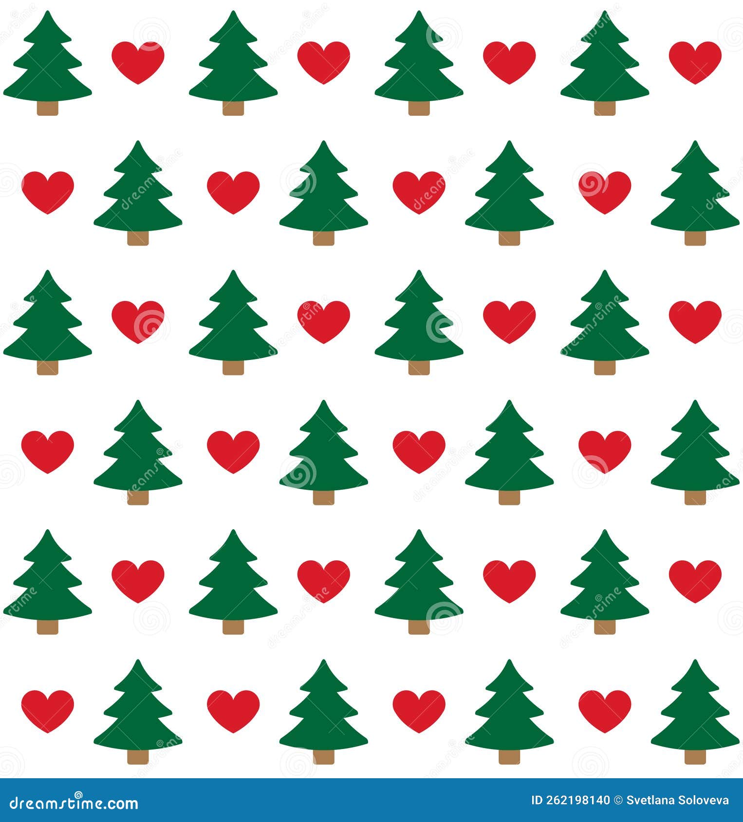 Vector Seamless Pattern of Spruce Tree and Hearts Stock Vector ...