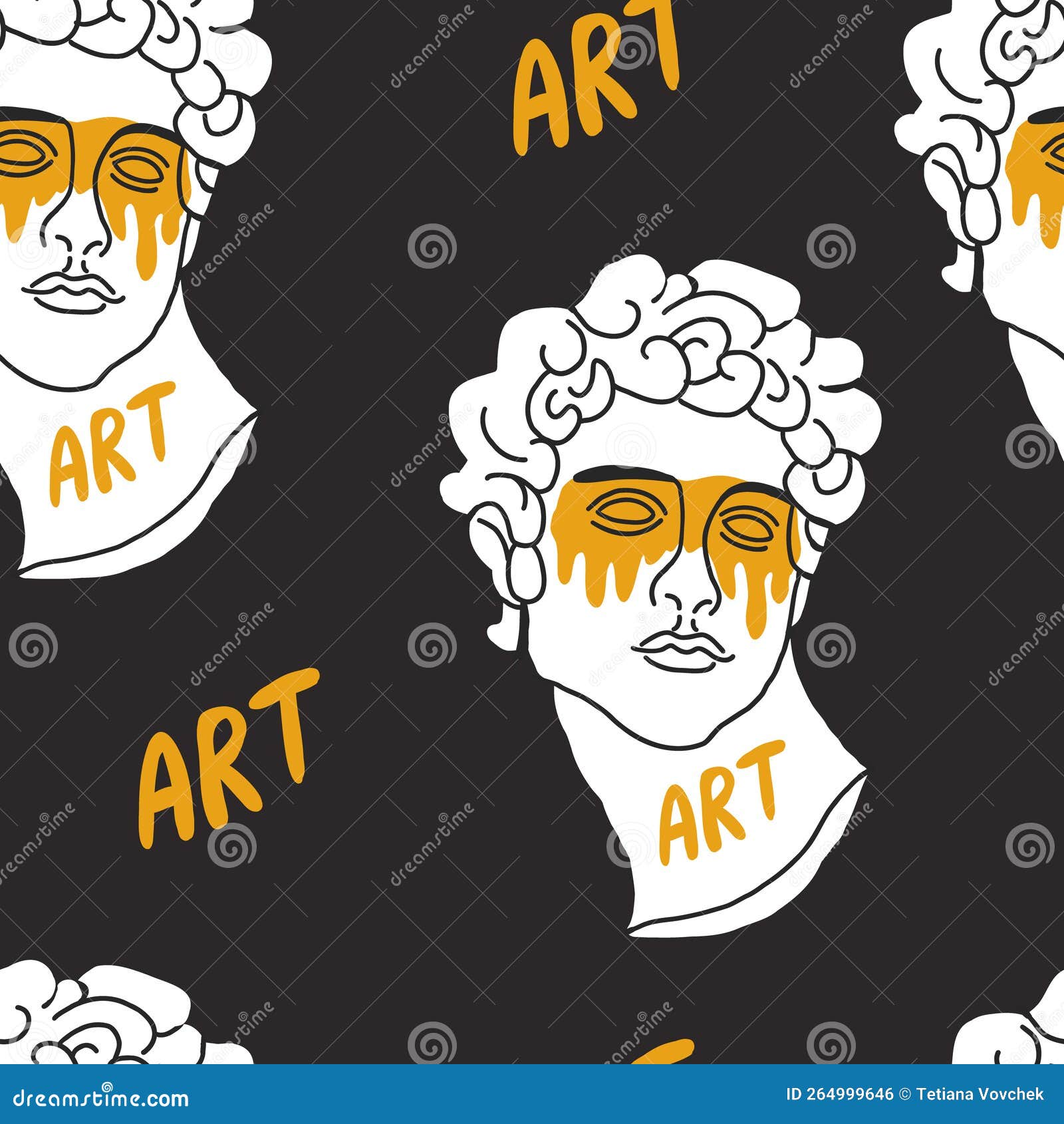 Vector Seamless Pattern with Statue of David with Color Accent. Museum ...