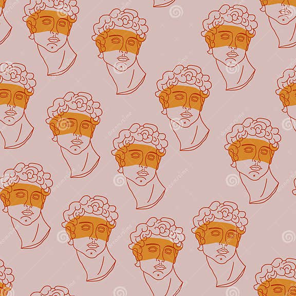 Vector Seamless Pattern with Statue of David with Color Accent. Museum ...