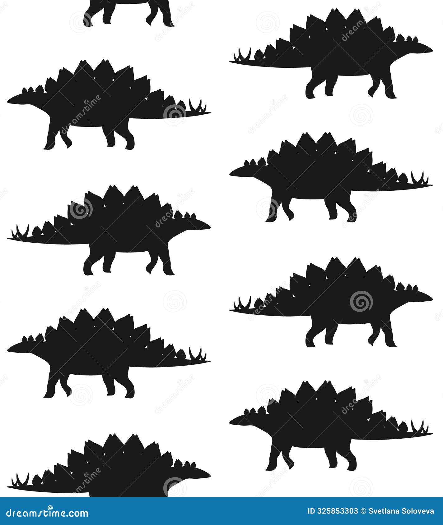 Vector Seamless Pattern of Stegosaurus Silhouette Stock Illustration ...