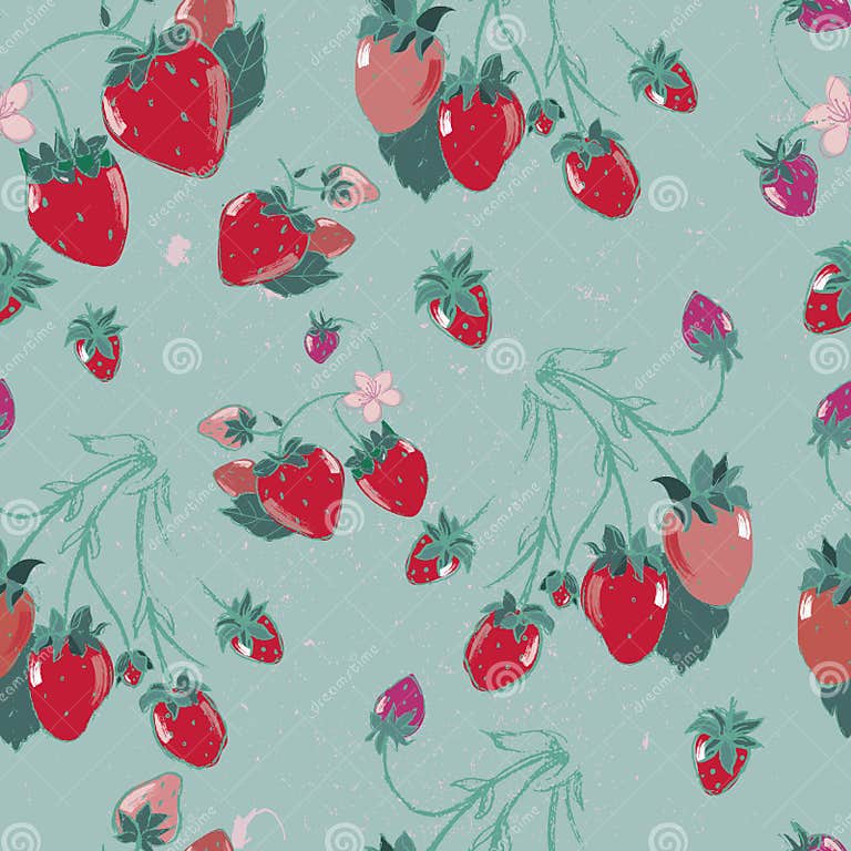 Vector Seamless Pattern with Strawberries . Blue Background Stock ...