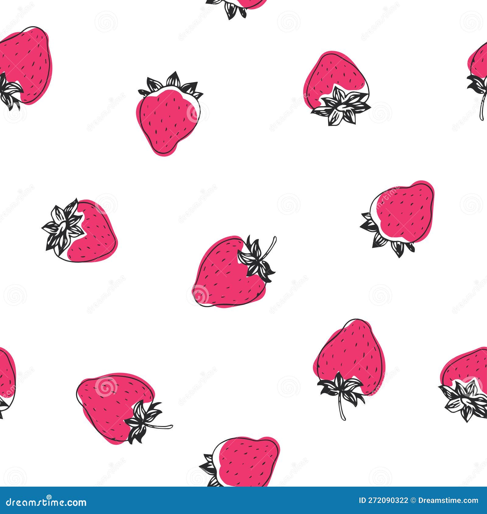 Vector Seamless Pattern with Strawberries Isolated on White. Hand-drawn ...
