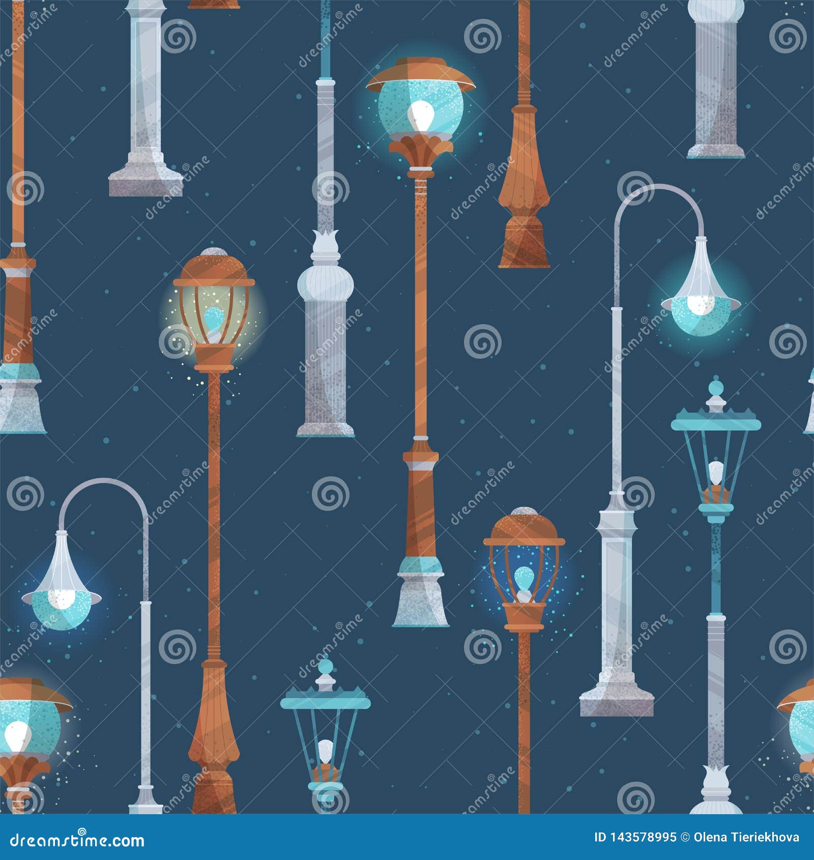Vector Seamless Pattern of Street Lamps Stock Vector - Illustration of ...