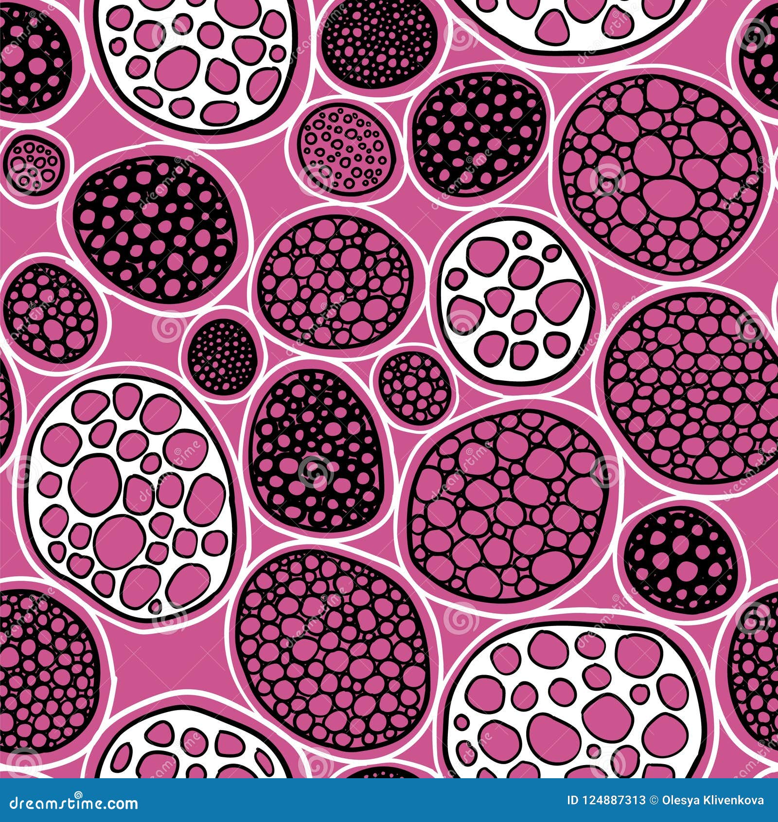 Pink Structure of Natural Cells. Hand Drawn Pink, Black and White ...