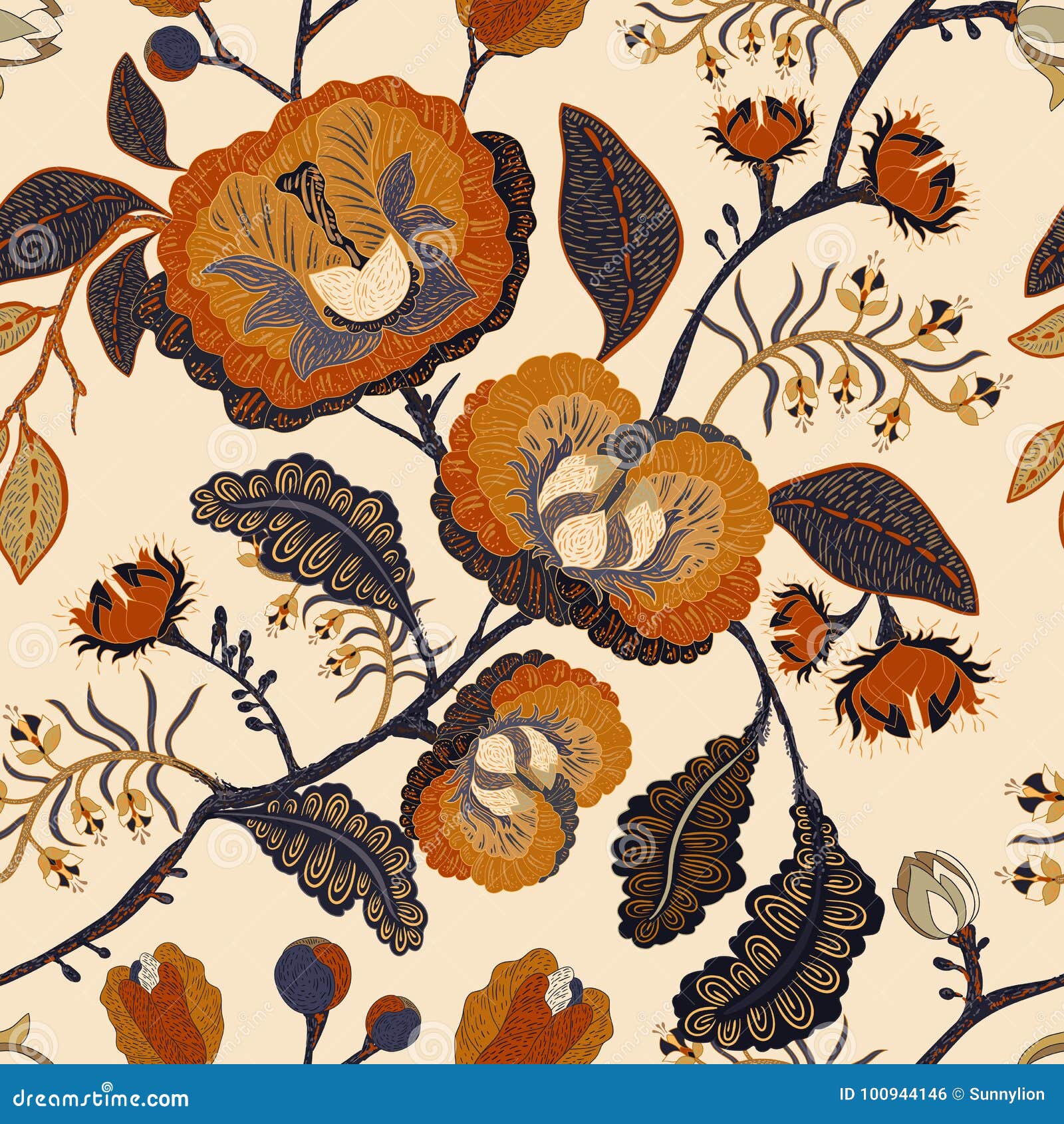 Vector Seamless Pattern with Stylized Flowers and Plants. Decorative ...