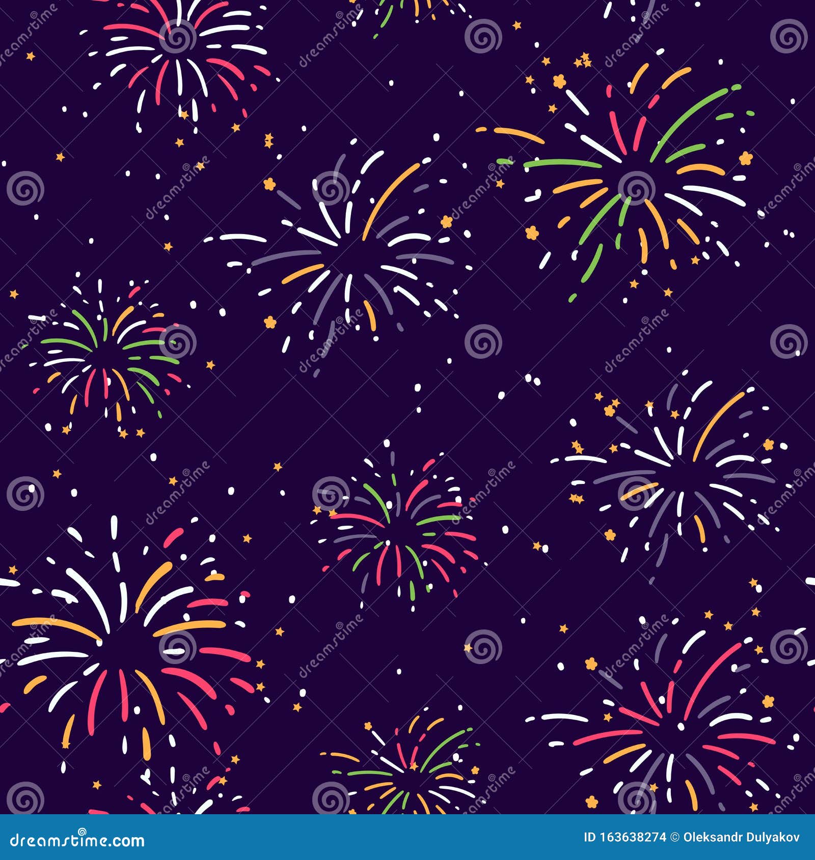 Vector Seamless Pattern with Stylized Lights of Fireworks. Background ...