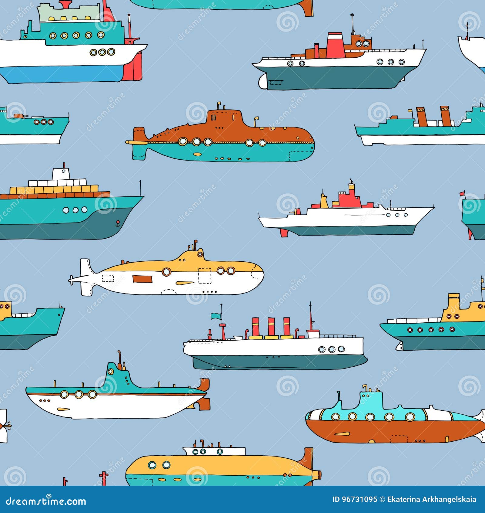 Cartoon Submarines. Cute Childish Submarine With Iron Arm Propeller ...