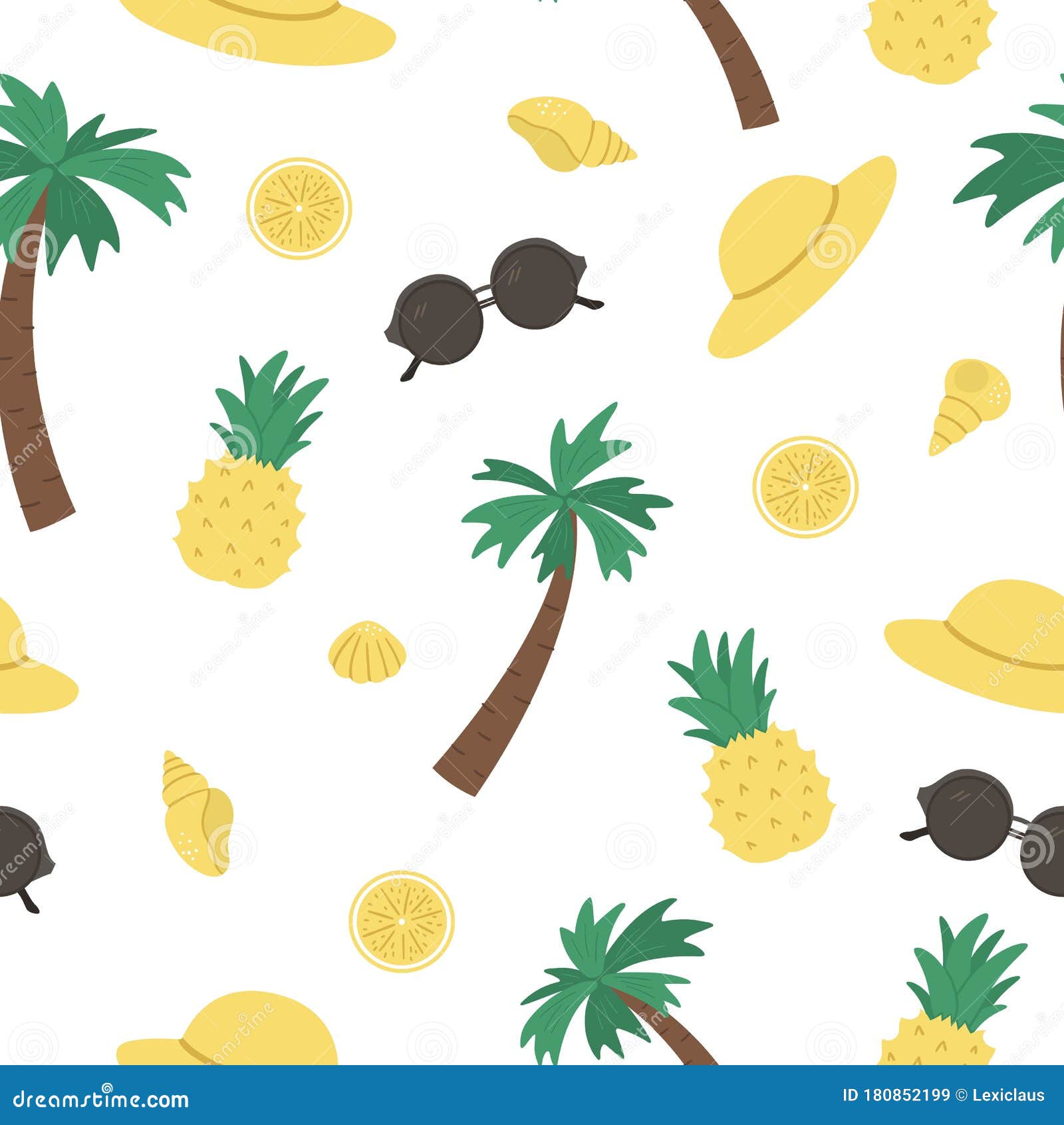 Vector Seamless Pattern with Summer Elements. Cute Flat Background for Kids with Palm Tree ...