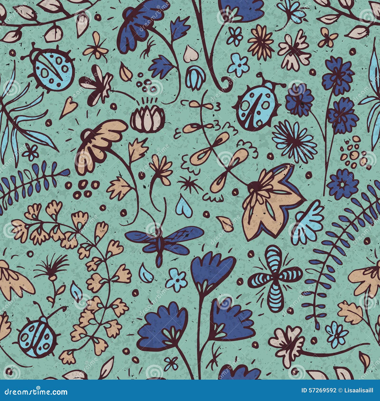 Vector Seamless Pattern with Summer Flowers Stock Vector - Illustration ...