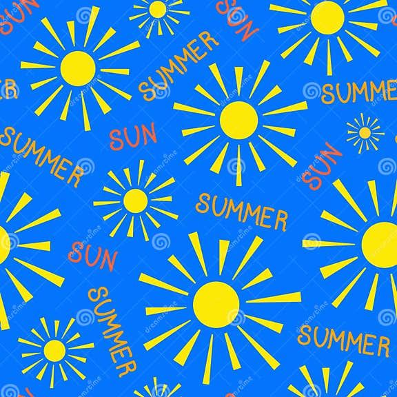 Vector Seamless Pattern. Summer Pattern with Sun on a Blue Background ...