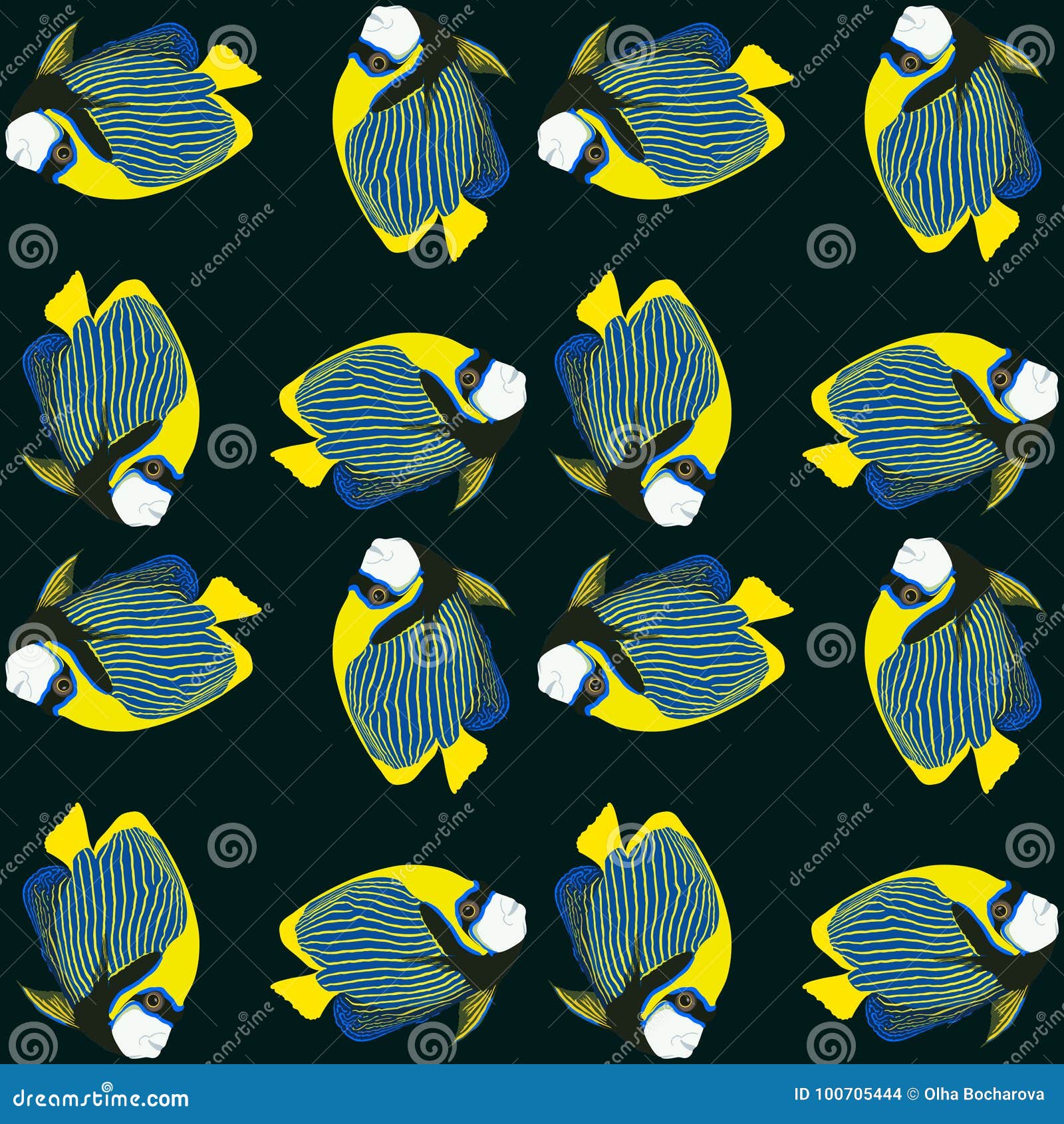Vector Seamless Pattern from Swim Fish. Emperor Angelfish Stock Vector ...
