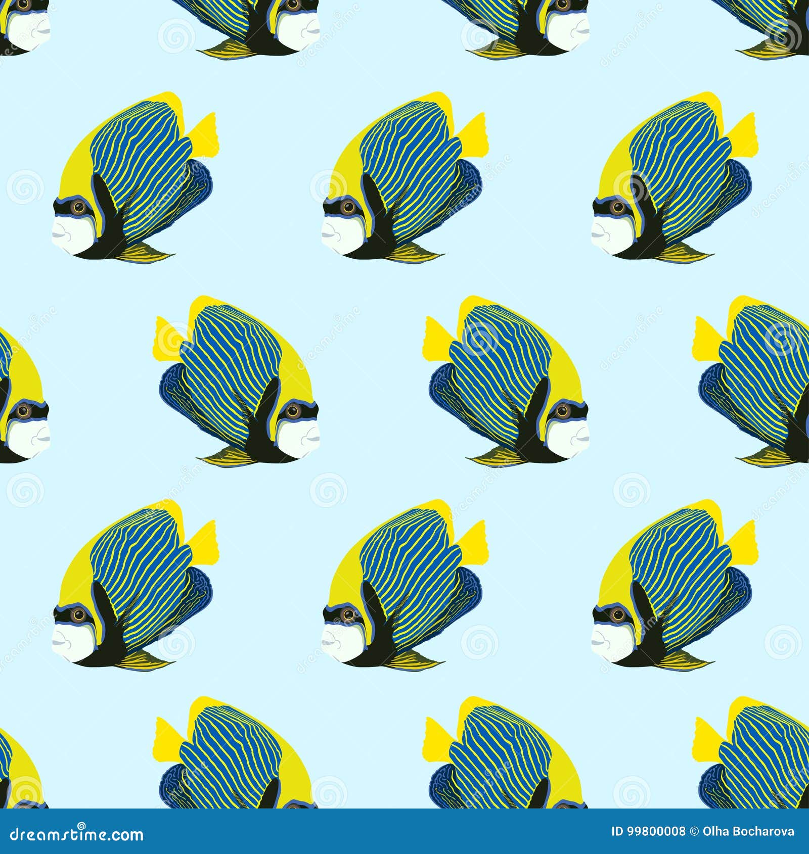 Vector Seamless Pattern from Swim Fish. Emperor Angelfish Stock Vector ...
