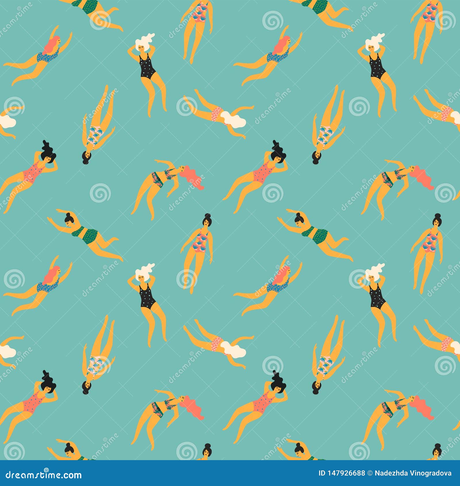 Vector Seamless Pattern with Swimming Women. Design Element Stock ...