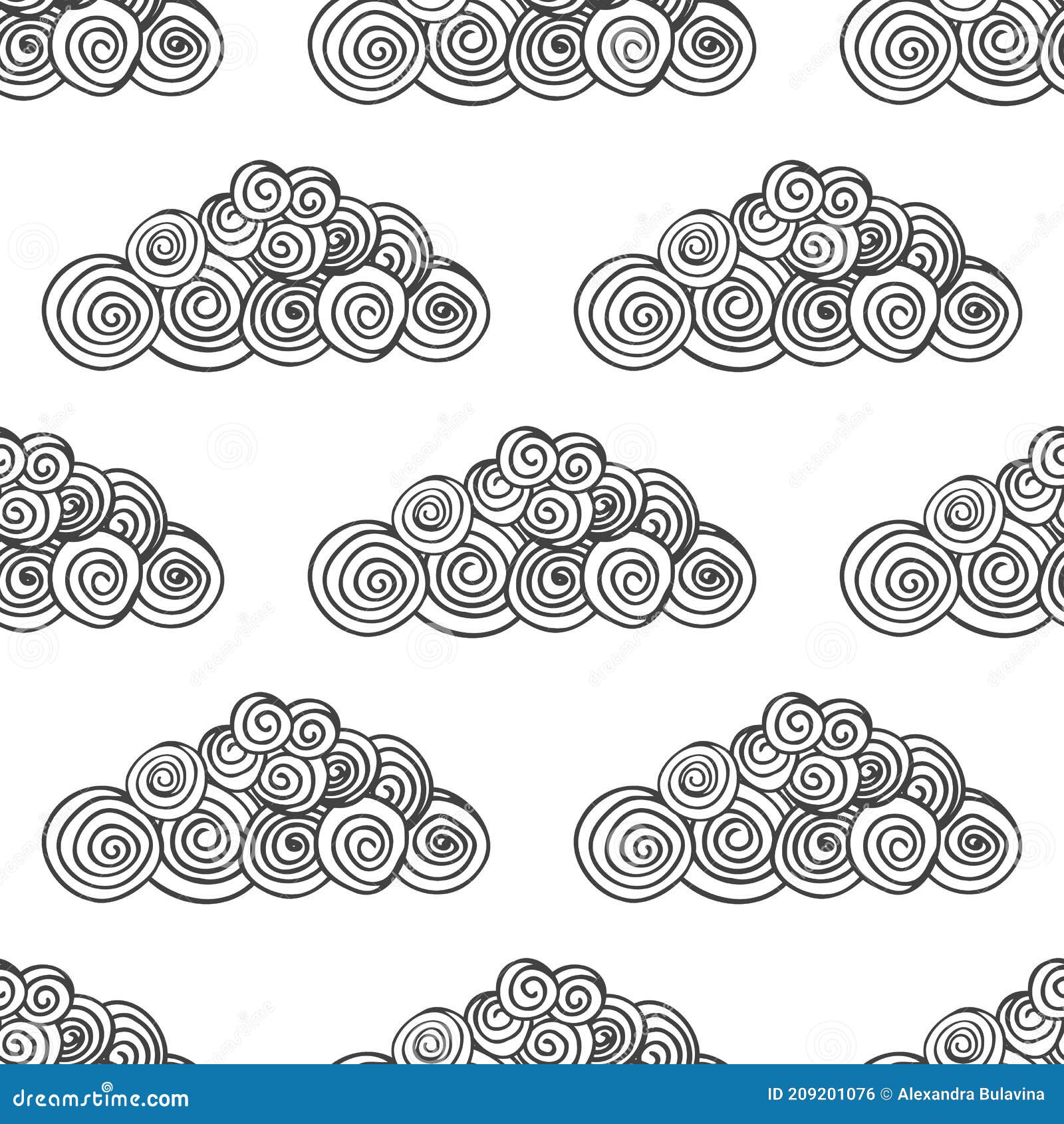 Vector Seamless Pattern with Swirl Funny Clouds. Stock Vector ...