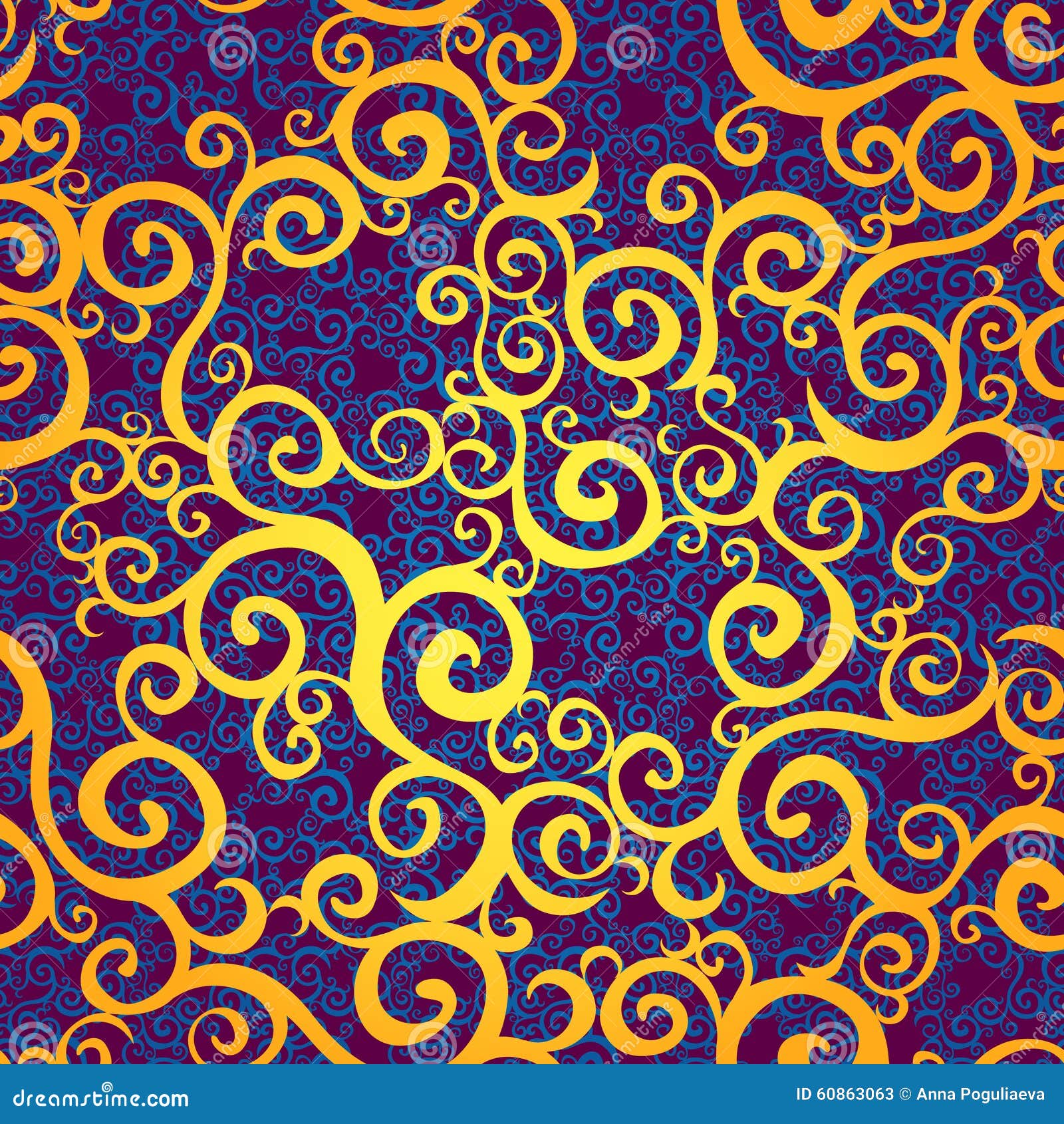 Vector Seamless Pattern with Swirls Motifs in Retro Style. Stock ...