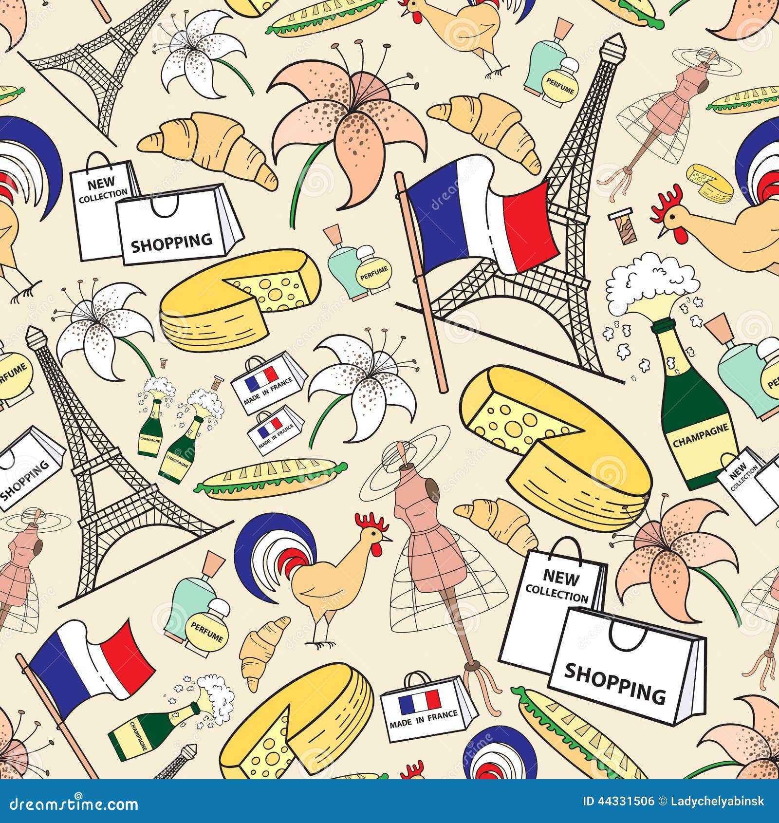 Vector Seamless Pattern with Symbols of France Stock Vector ...