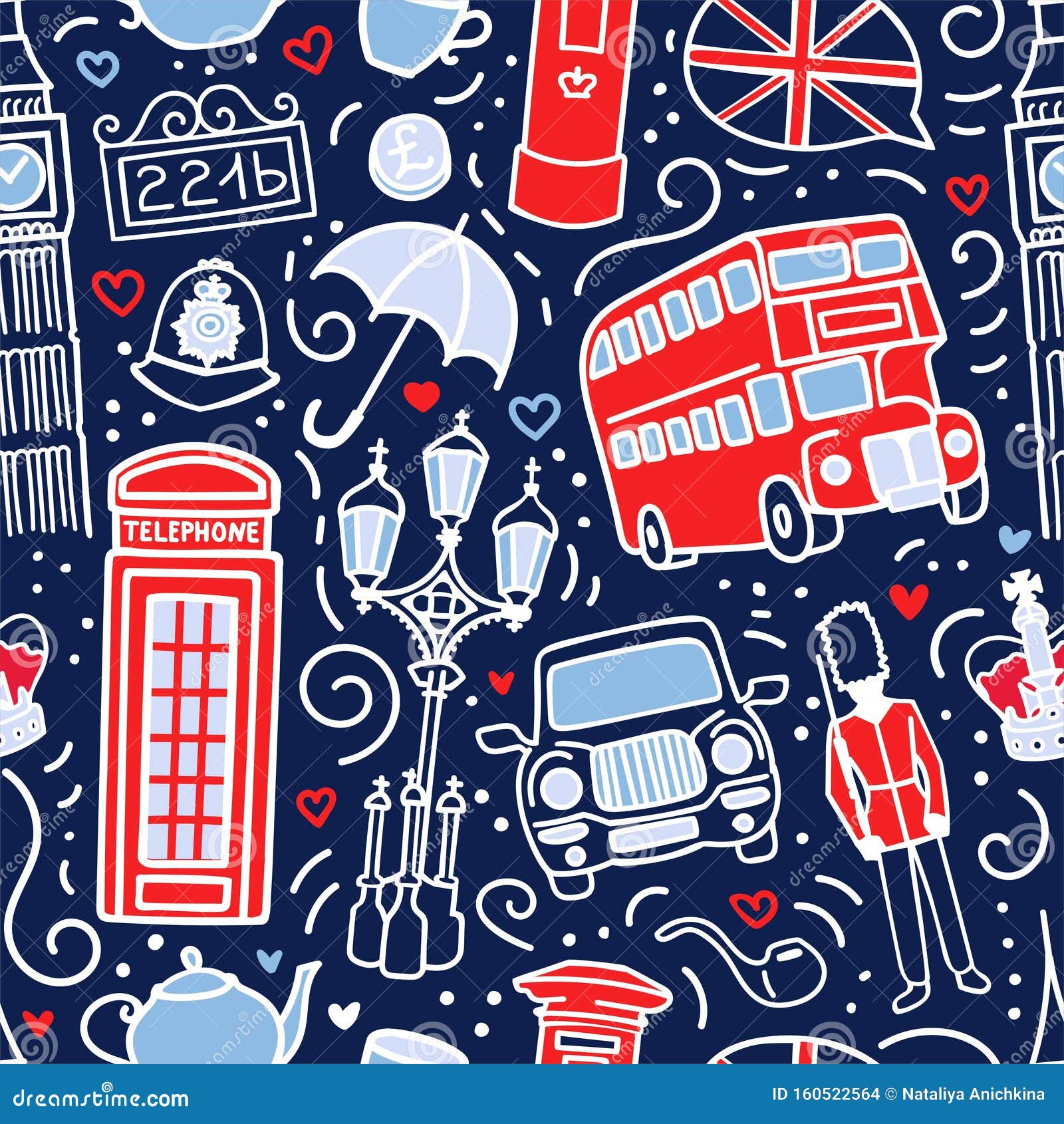 Vector Seamless Pattern with Symbols of London, Great Britain. Stock ...