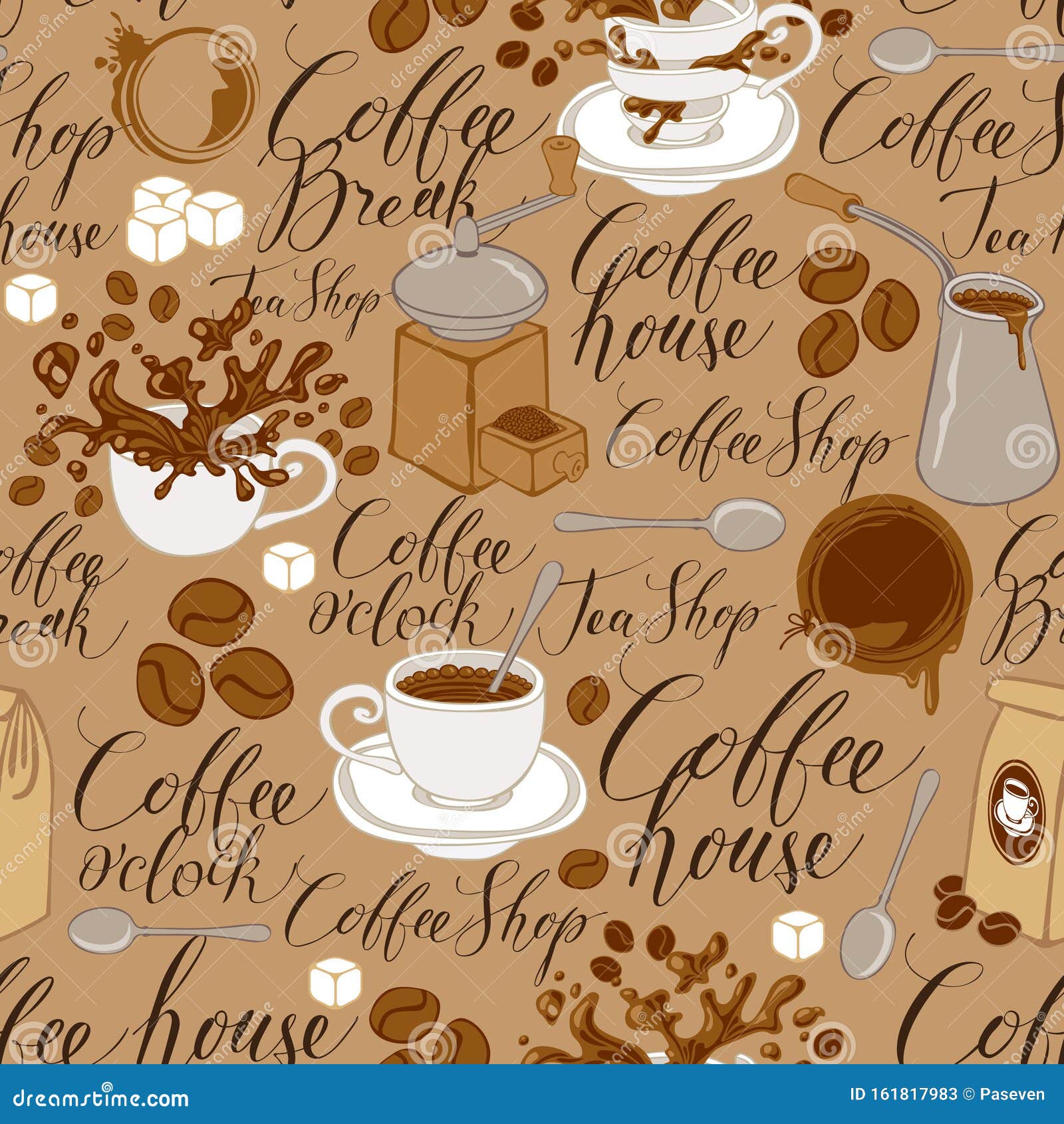 Vector Seamless Pattern on the Coffee Theme Stock Vector - Illustration of repeatable, caffeine ...