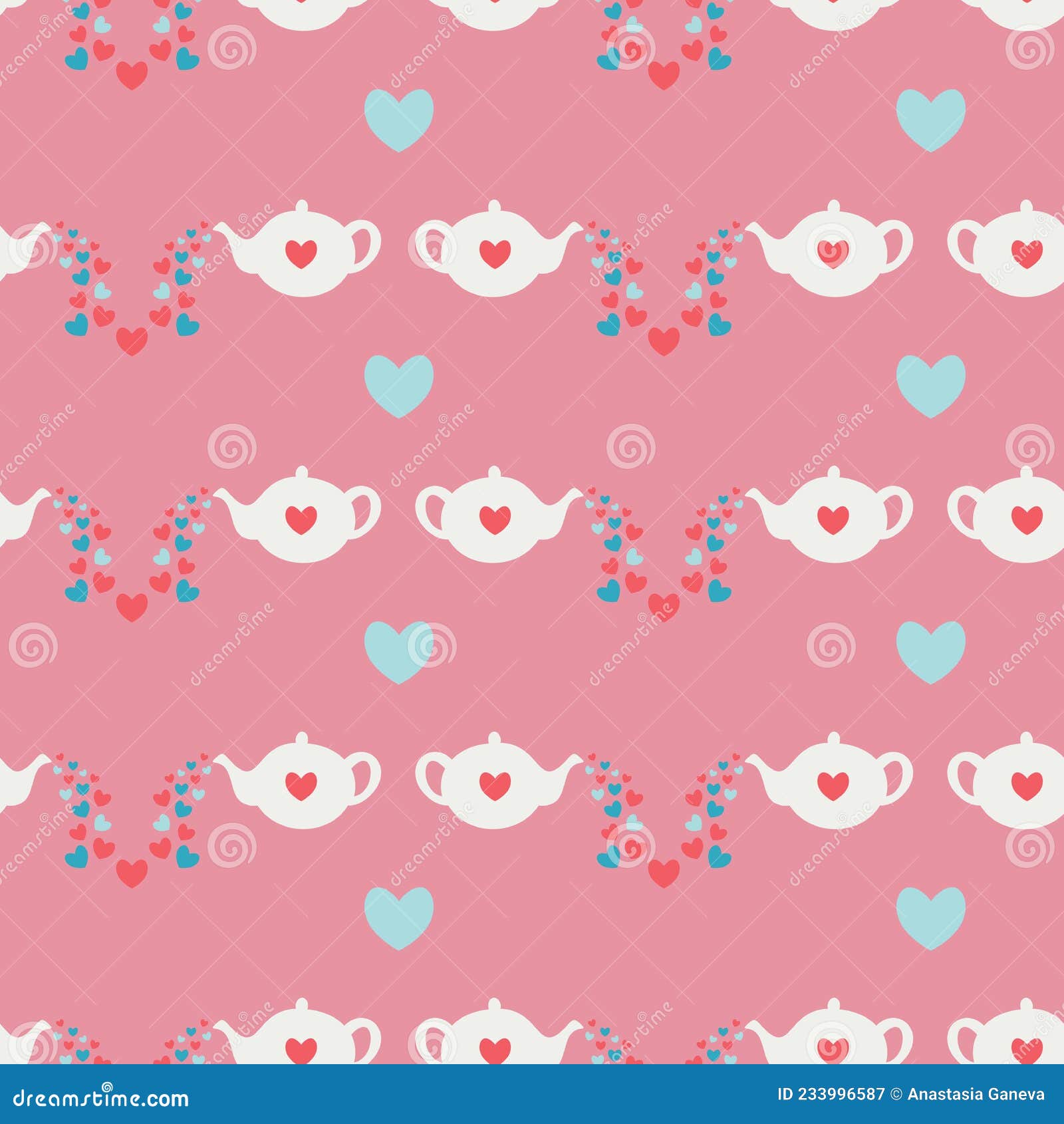 Vector Seamless Pattern with Teapots and Hearts. Stock Vector ...