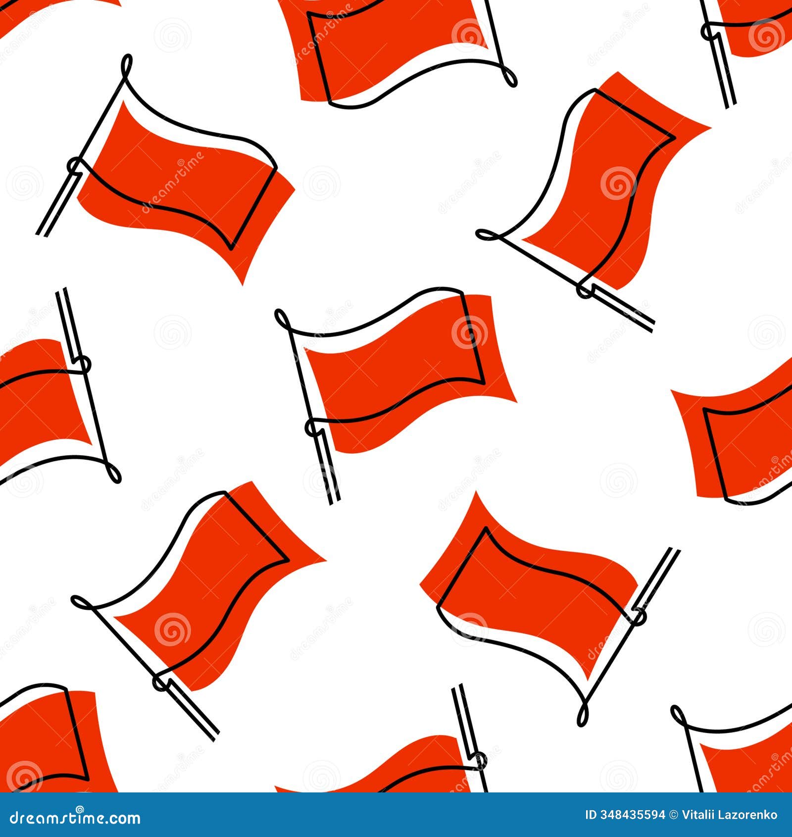 Vector Seamless Pattern or Texture with Red Flags, Continuous One Line ...