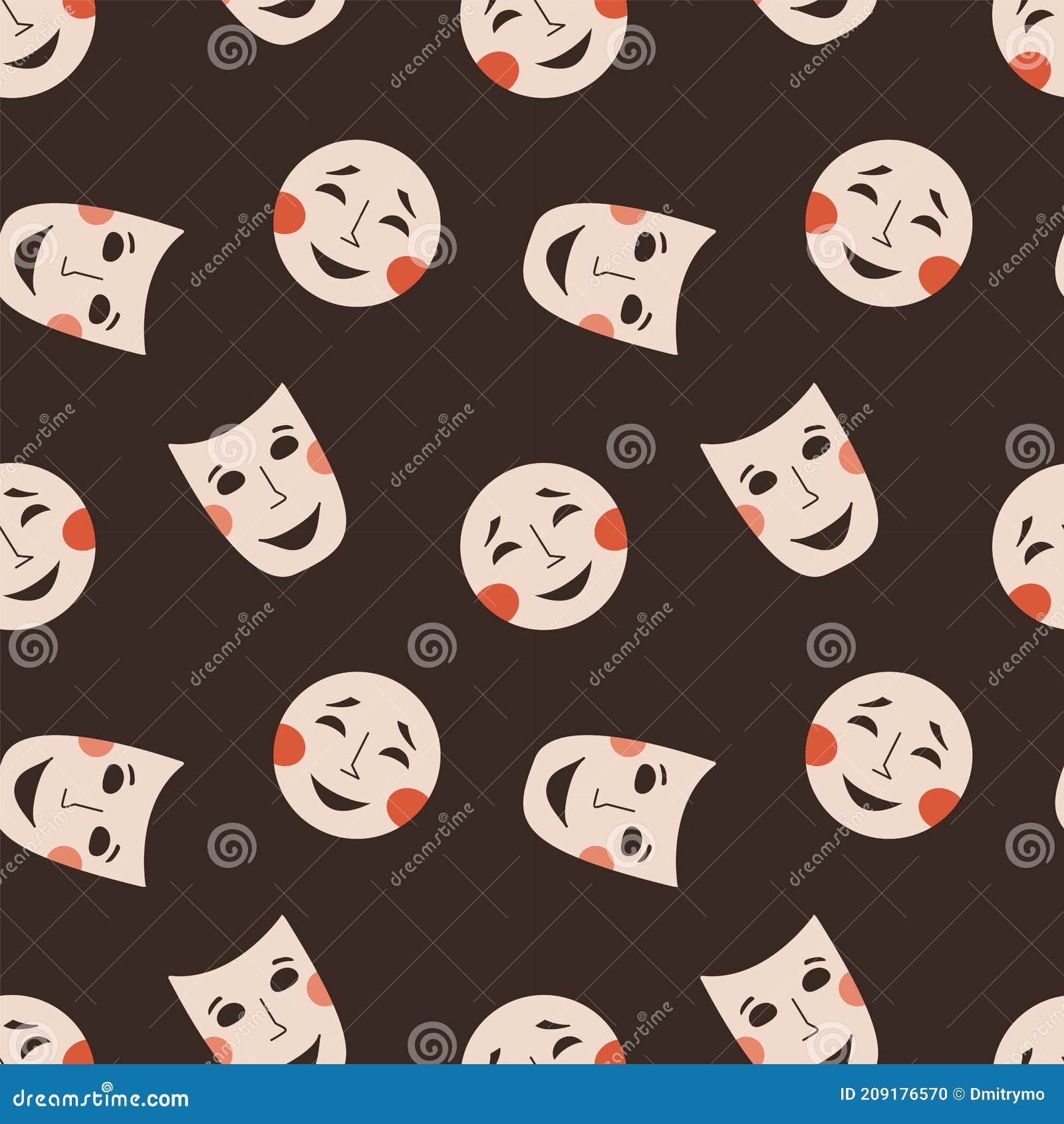 Vector Seamless Pattern with Theatrical Masks Stock Vector ...