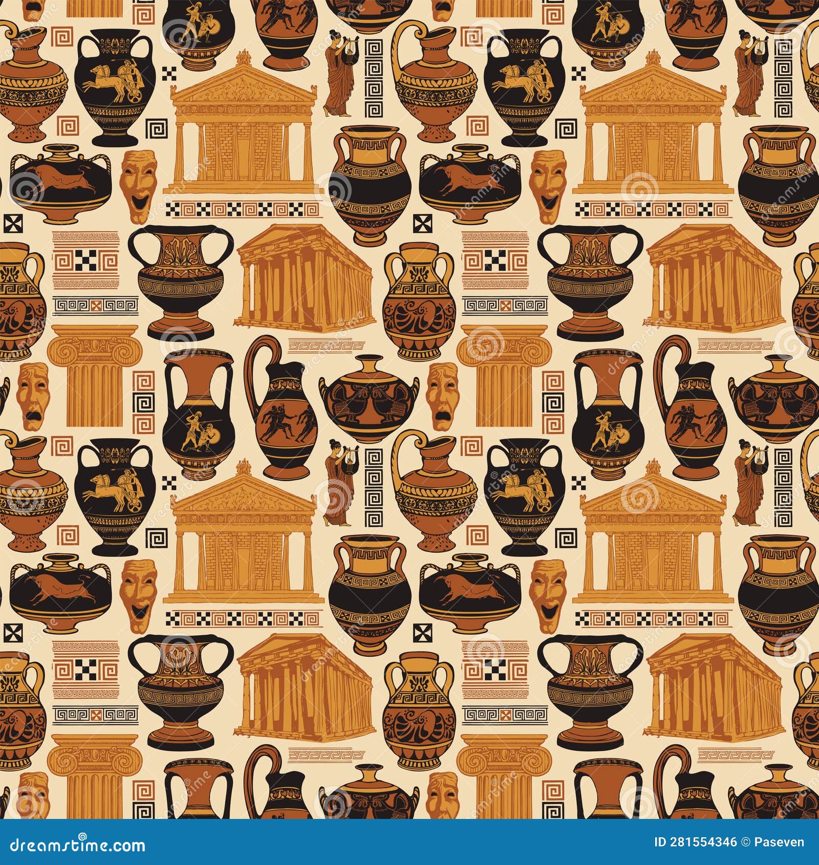 Seamless Pattern on the Theme of Ancient Greece Stock Vector ...