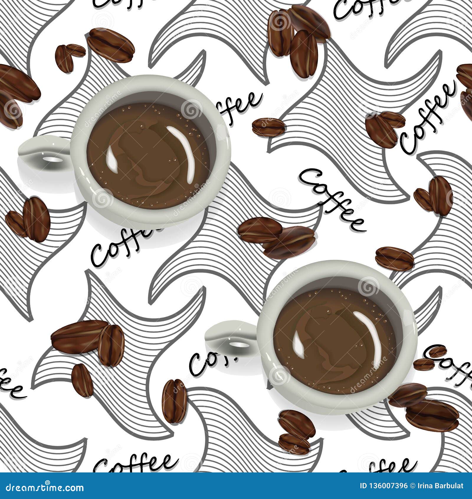 Modern Seamless Pattern, Coffee Theme Background in Realistic Style for ...