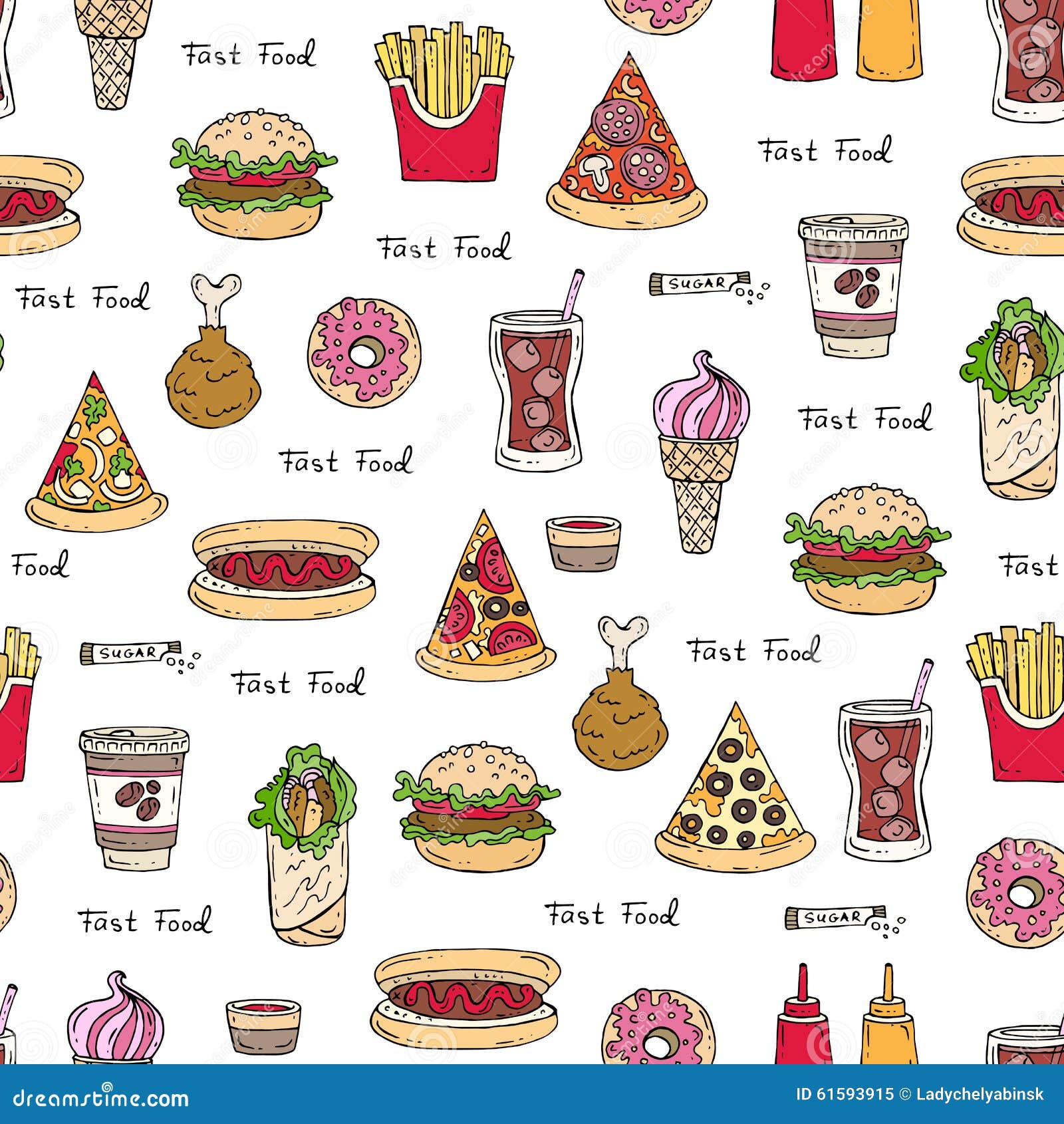 Vector Seamless Pattern on the Theme of Fast Food Stock Illustration ...