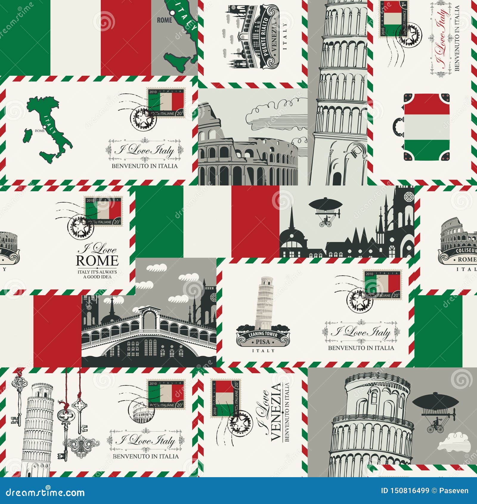 Vector Seamless Pattern on the Theme of Italy Stock Vector ...