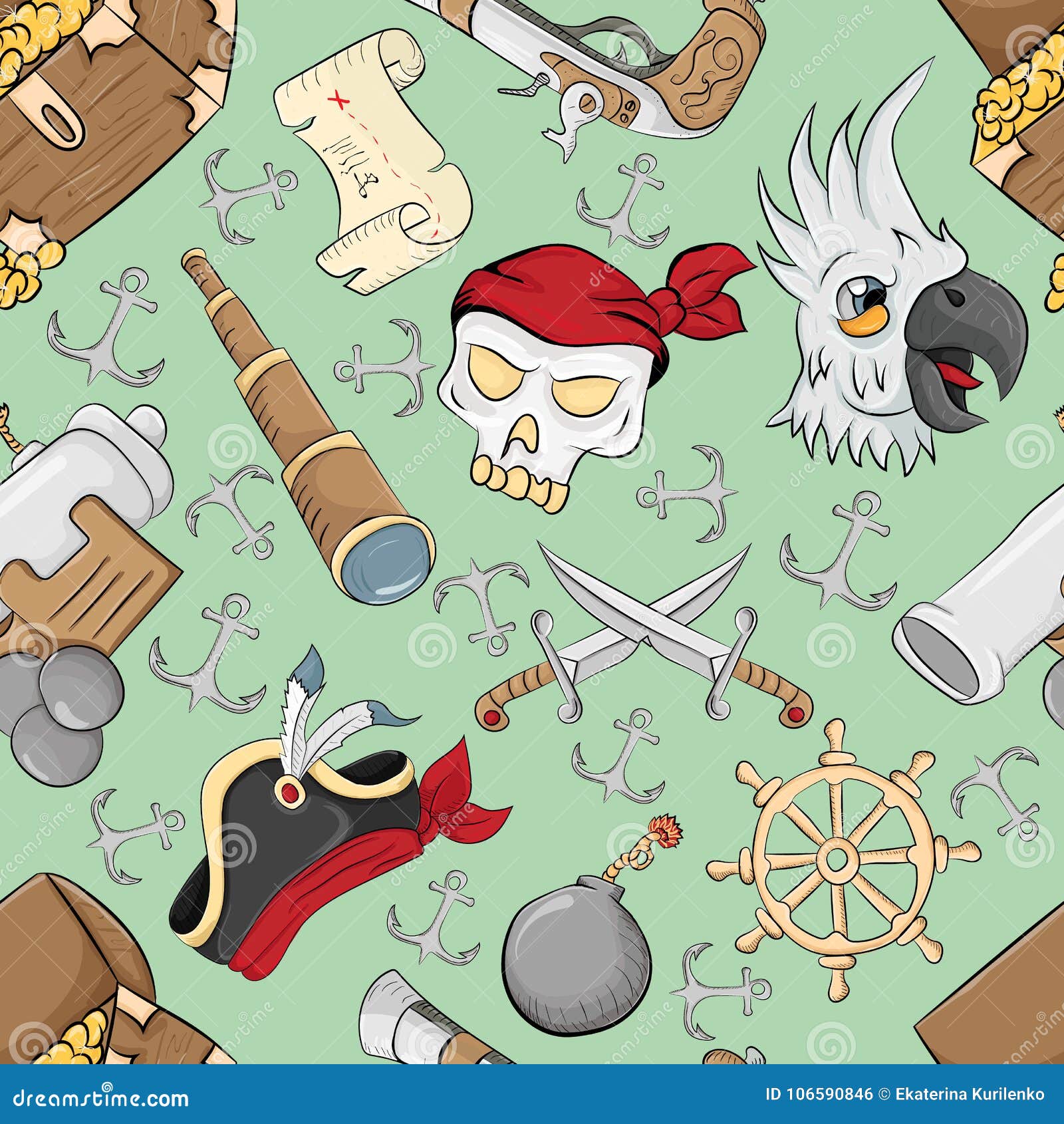 Pirate Symbols And Other Elements On Map Cartoon Vector | CartoonDealer ...