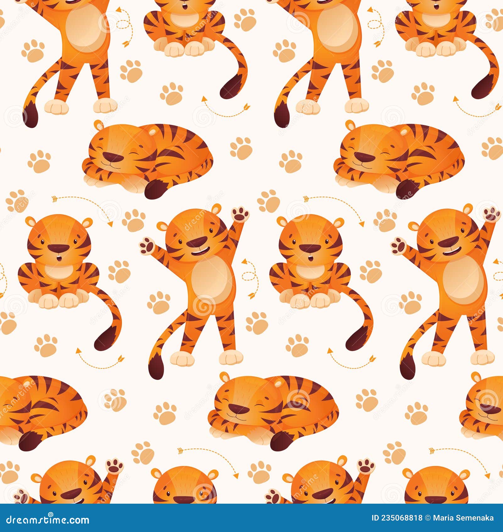 Vector Seamless Pattern with Tiger Cubs. Vector Flat Cartoon ...