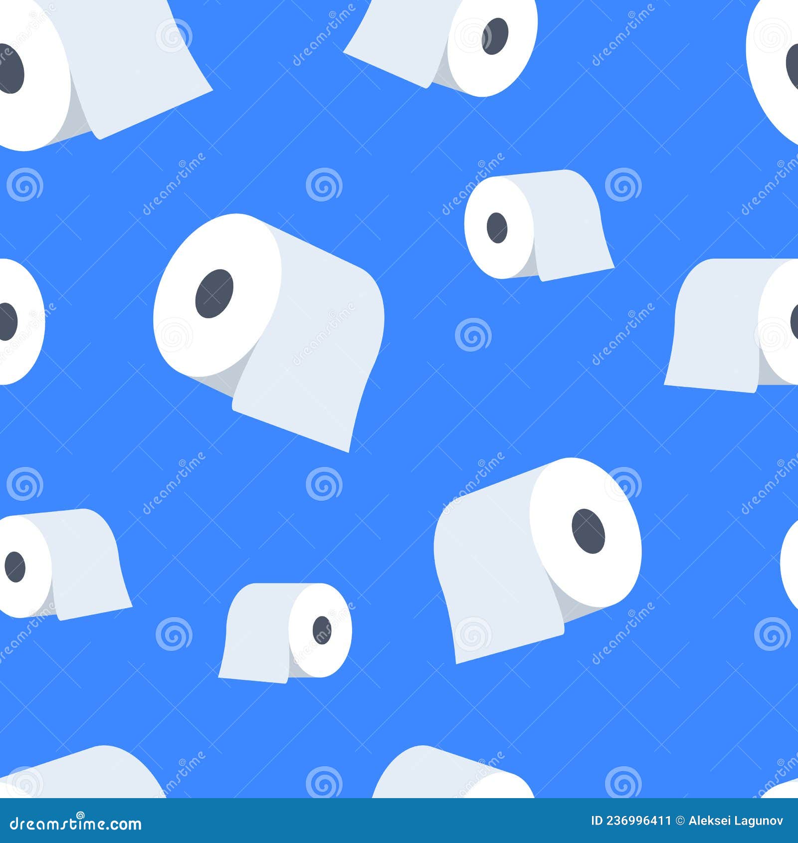 Vector Seamless Pattern, Toilet Paper Rolls on Bright Blue Background ...
