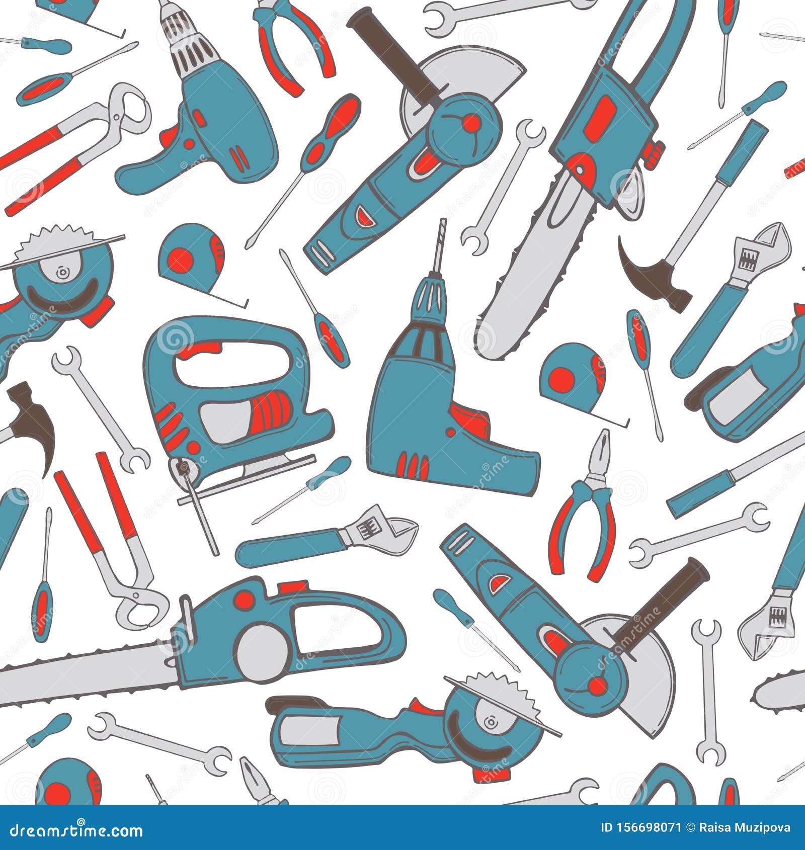 Vector Seamless Pattern with Tools Stock Vector - Illustration of ...