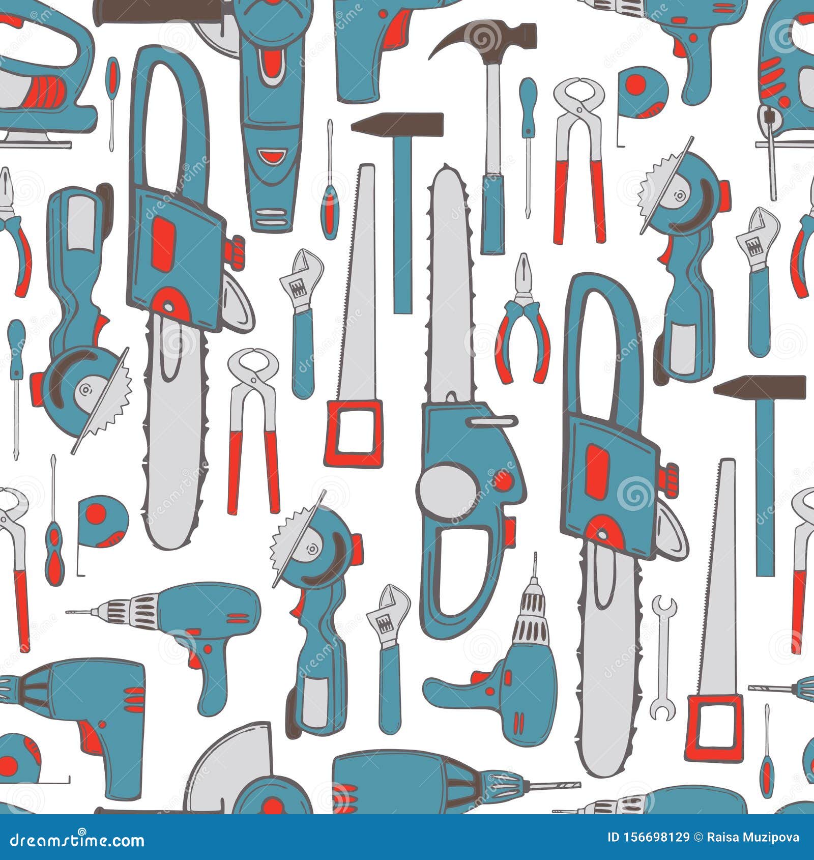 Vector Seamless Pattern with Tools Stock Vector - Illustration of ...