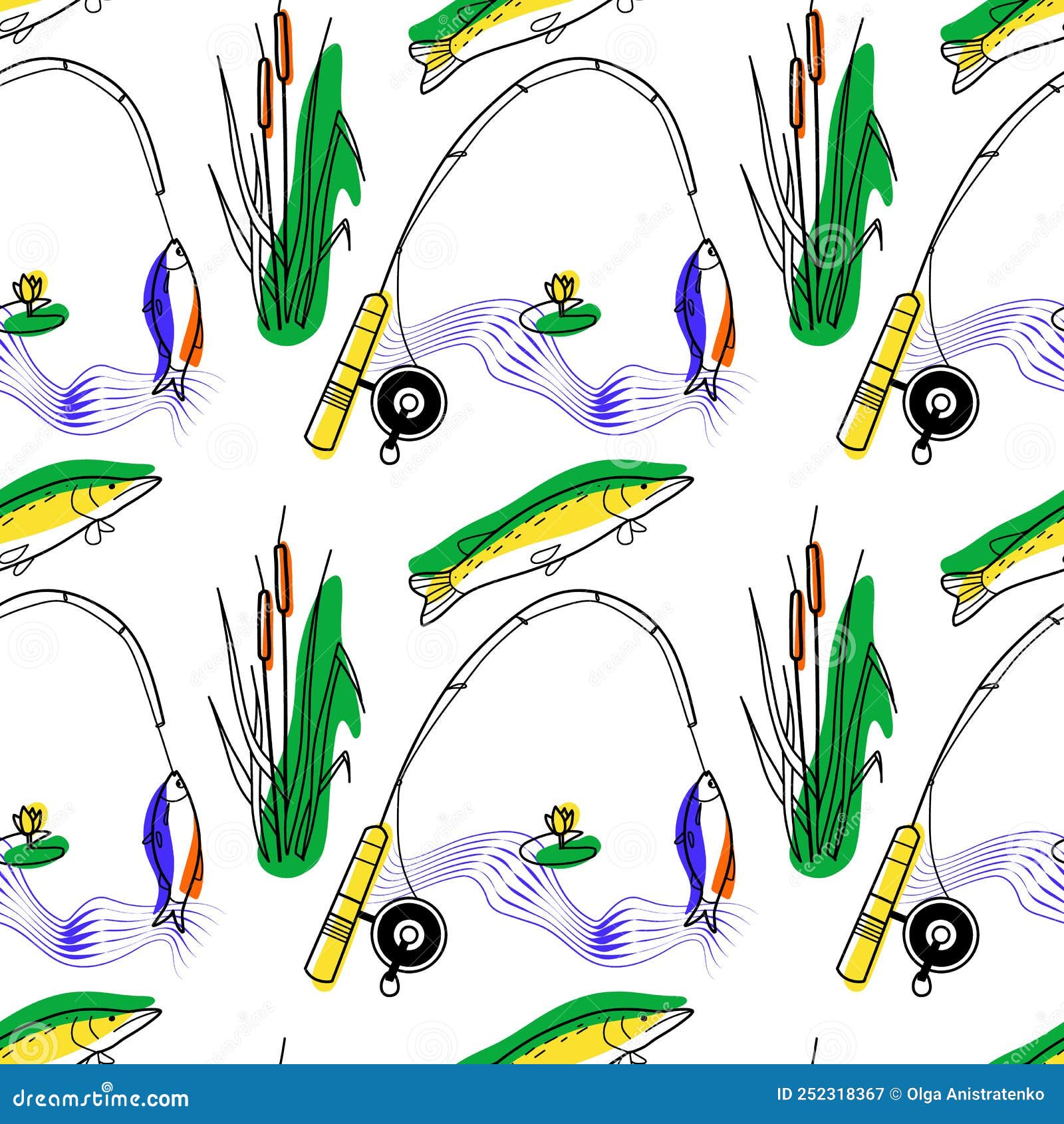 Vector Seamless Pattern on the Topic of Fishing Stock Vector ...