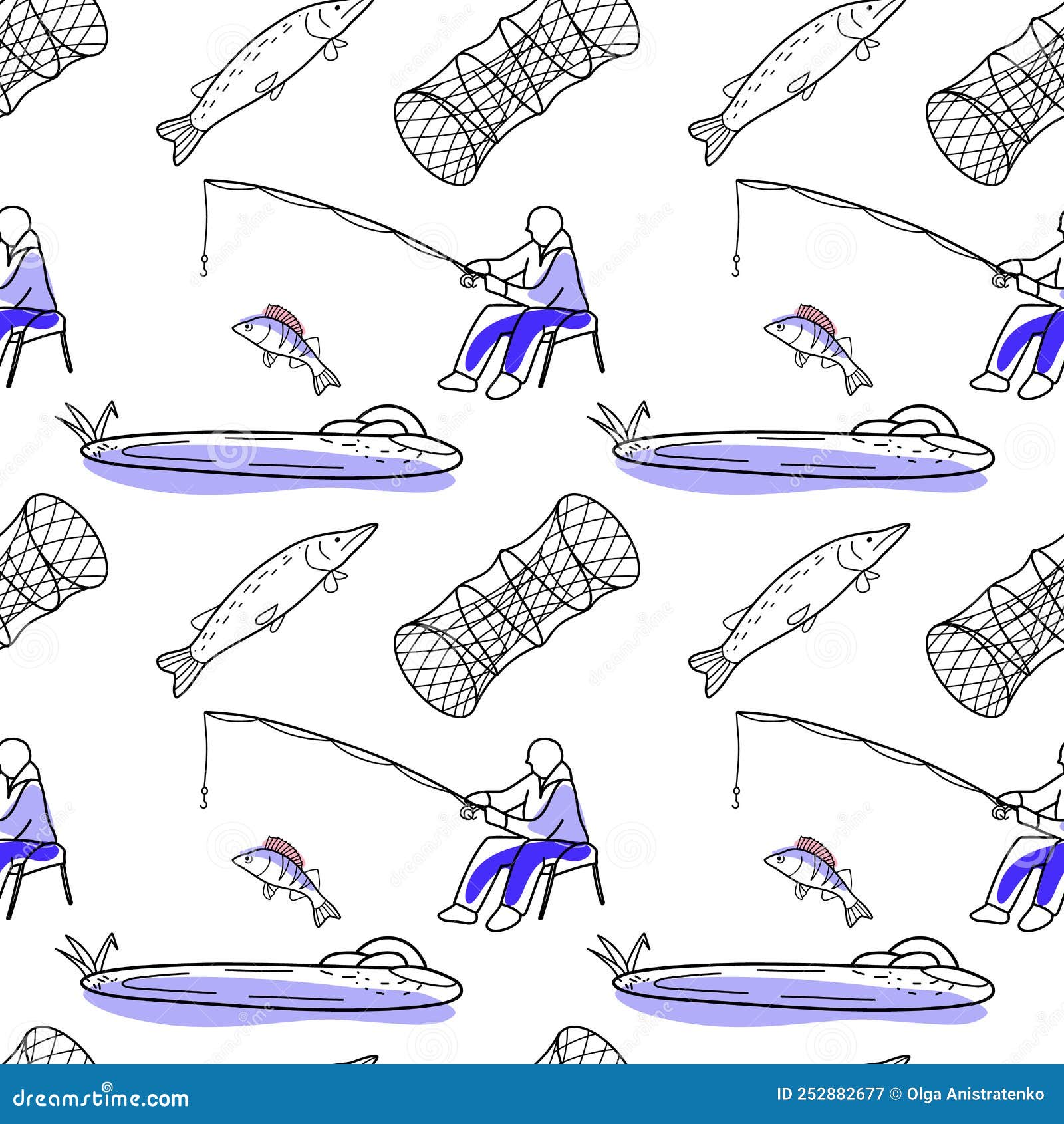 Vector Seamless Pattern on the Topic of Fishing Stock Vector ...