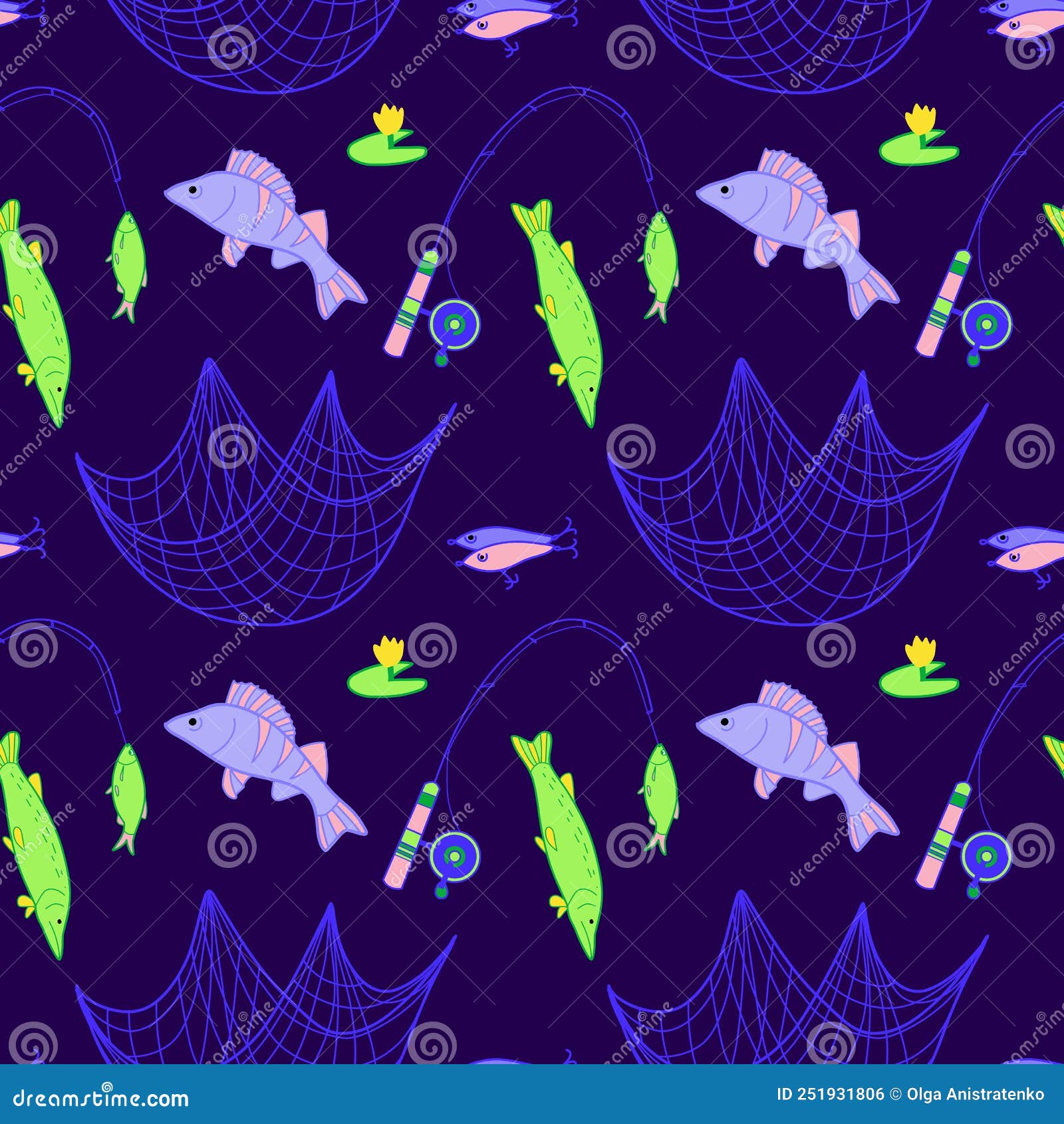 Vector Seamless Pattern on the Topic of Fishing Stock Vector ...