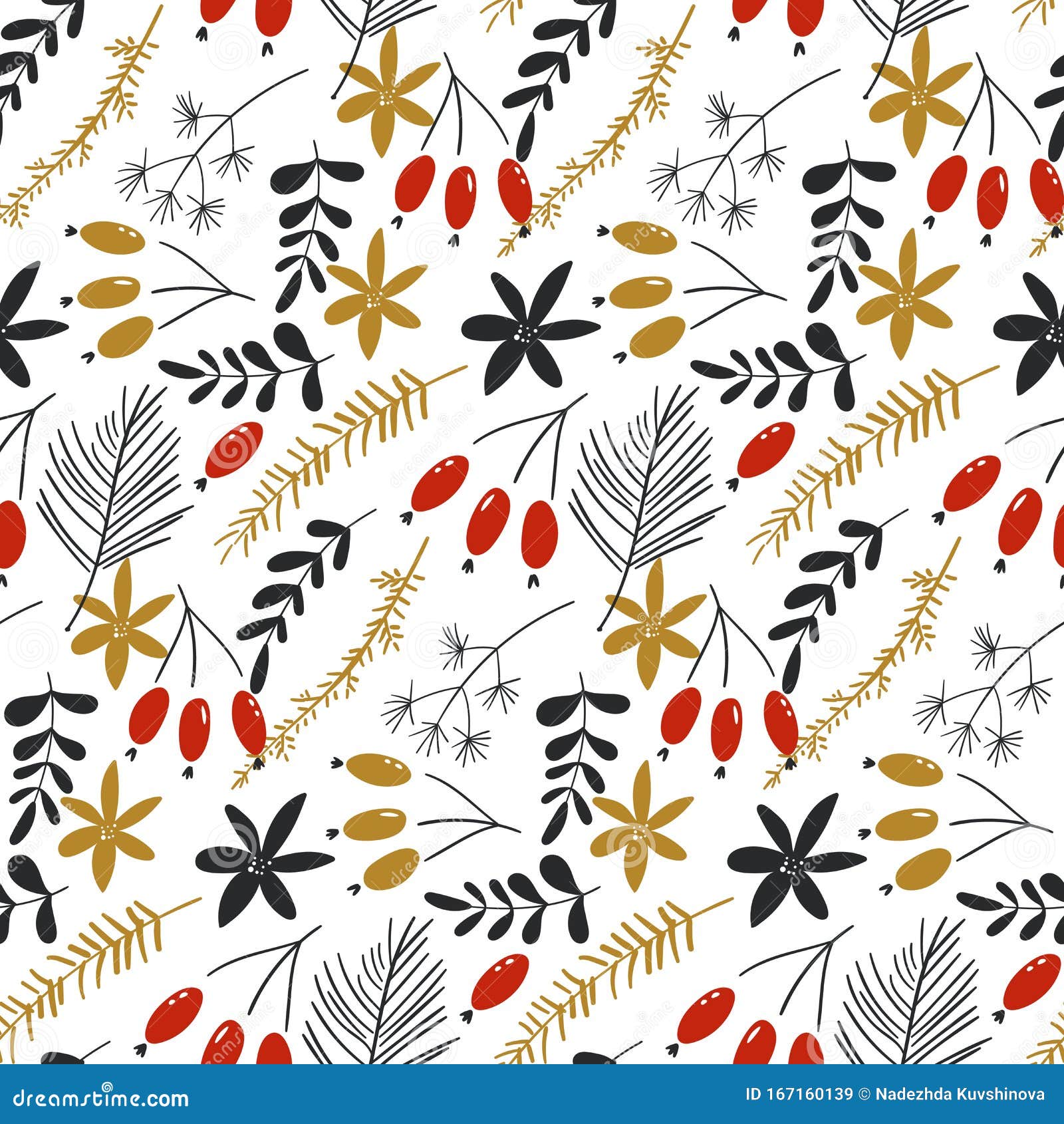 Vector Seamless Pattern with the Traditional Christmas Floral Elements ...