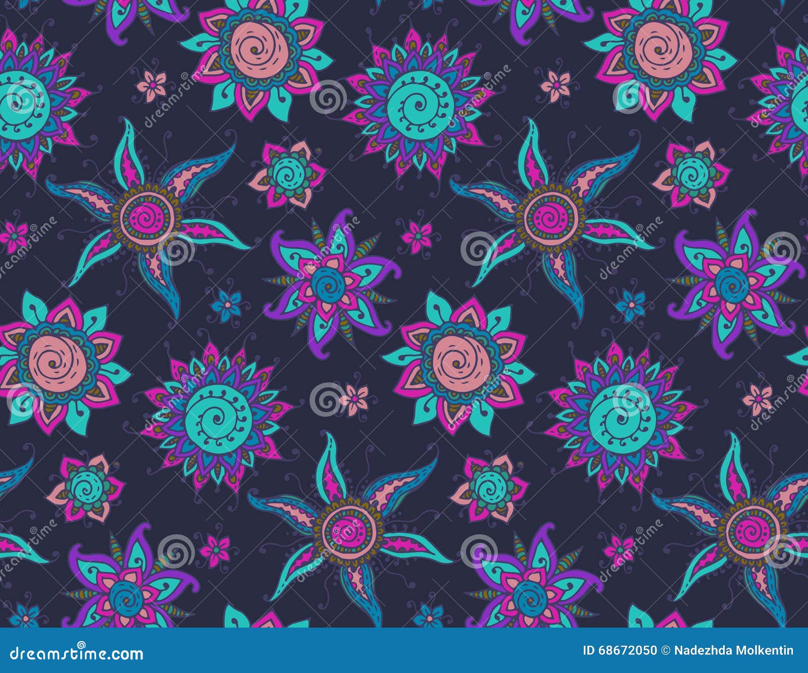 Vector Seamless Pattern with Traditional Indian Sun and Floral O Stock ...