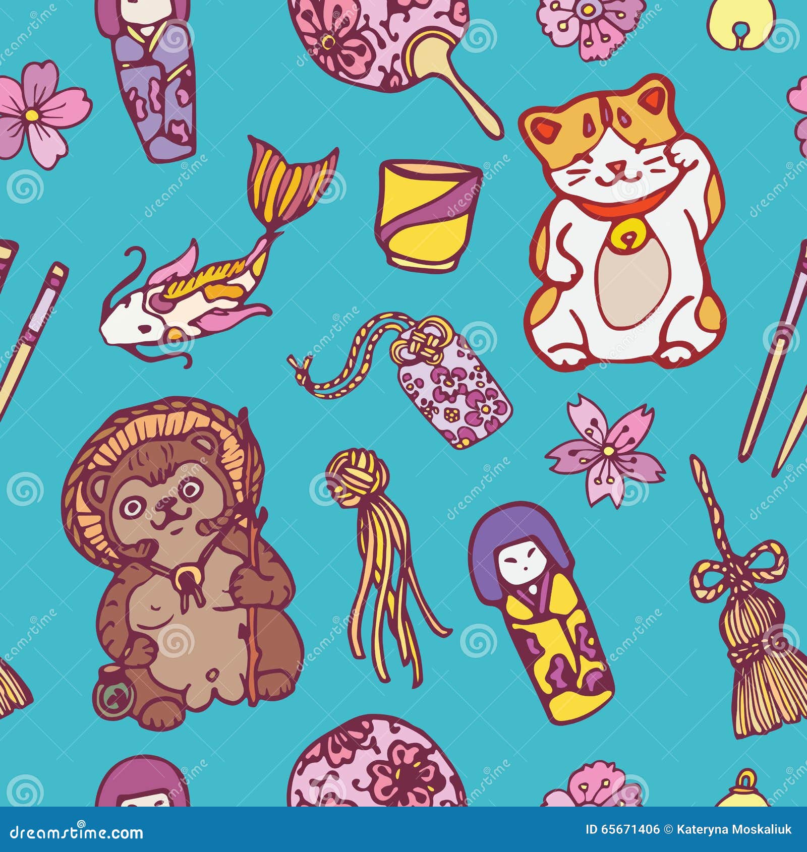 Vector Seamless Pattern with Traditional Japanese Symbols Stock Vector ...