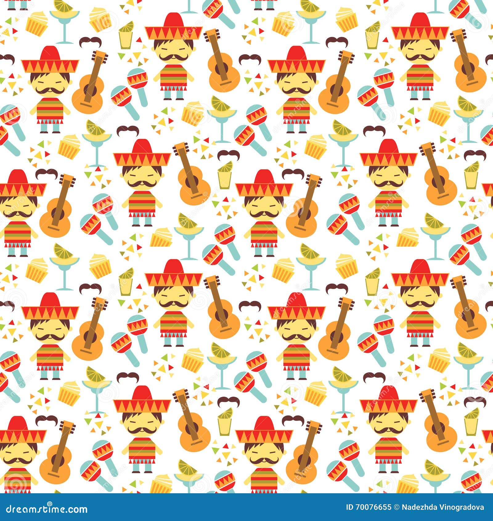 Vector Seamless Pattern with Traditional Mexican Symbols. Stock Vector ...