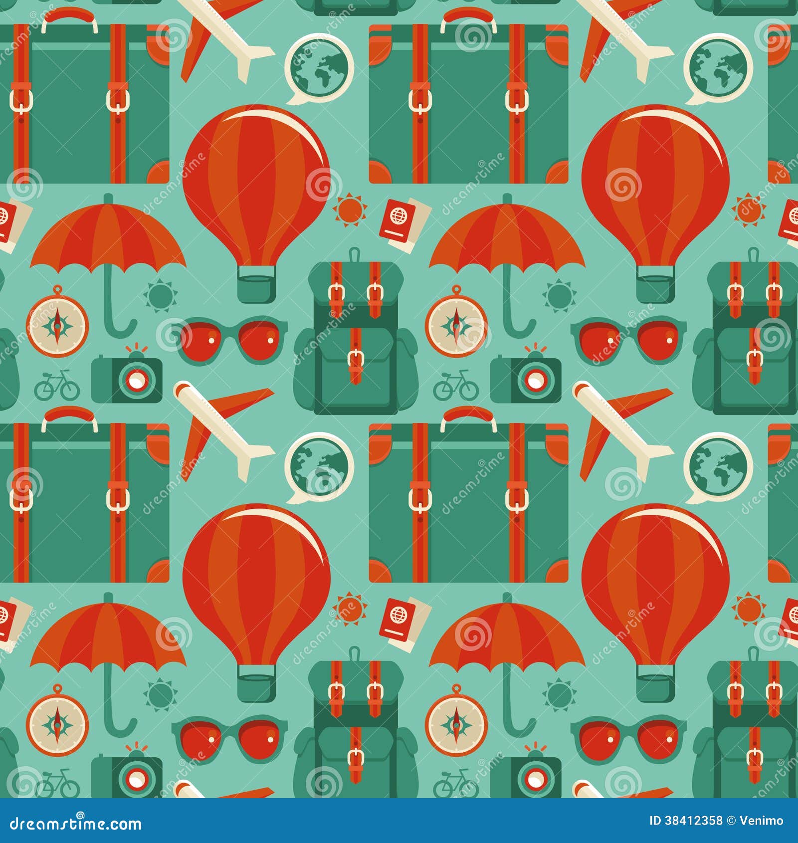 Vector Seamless Pattern with Travel Icons Stock Vector - Illustration ...
