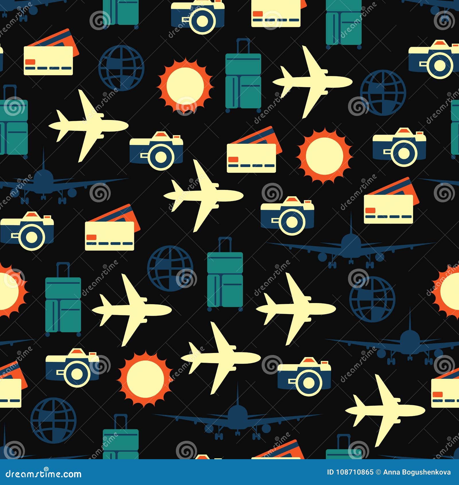 Vector Seamless Pattern of Travelling on Airplane. Tourism Background ...