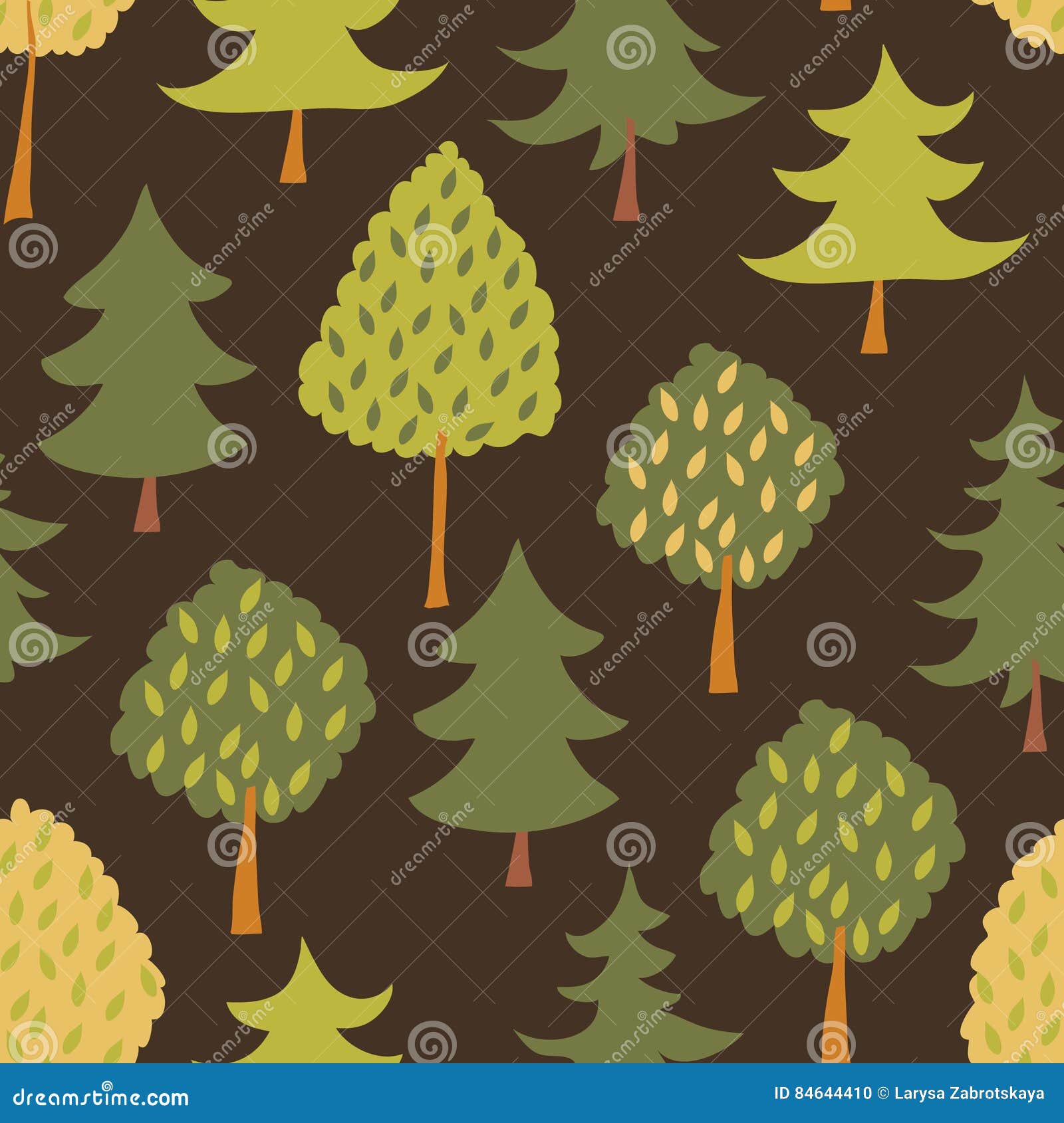 Vector Seamless Pattern with Trees on Dark Brown Backdrop Stock Vector ...